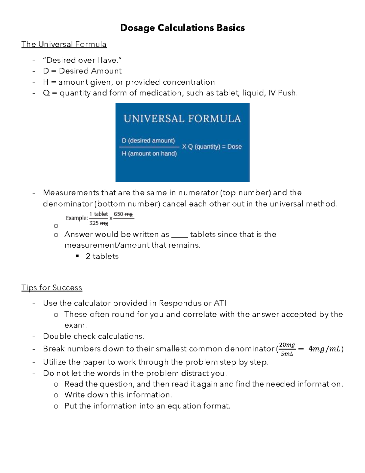 Dosage Calc How To - n/a - Dosage Calculations Basics The Universal ...