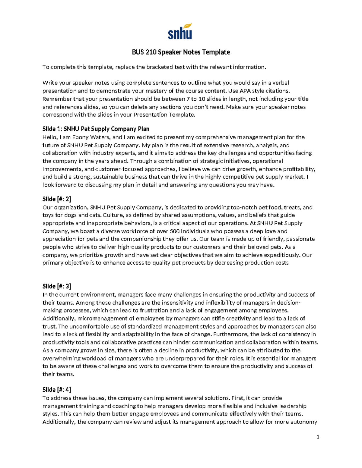 BUS 210 Speaker Notes - BUS 210 Speaker Notes Template To complete this ...