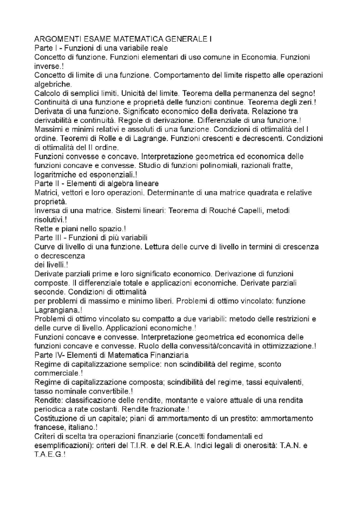 Programma esame matematica generale 2020 00001 - Matematica - Studocu