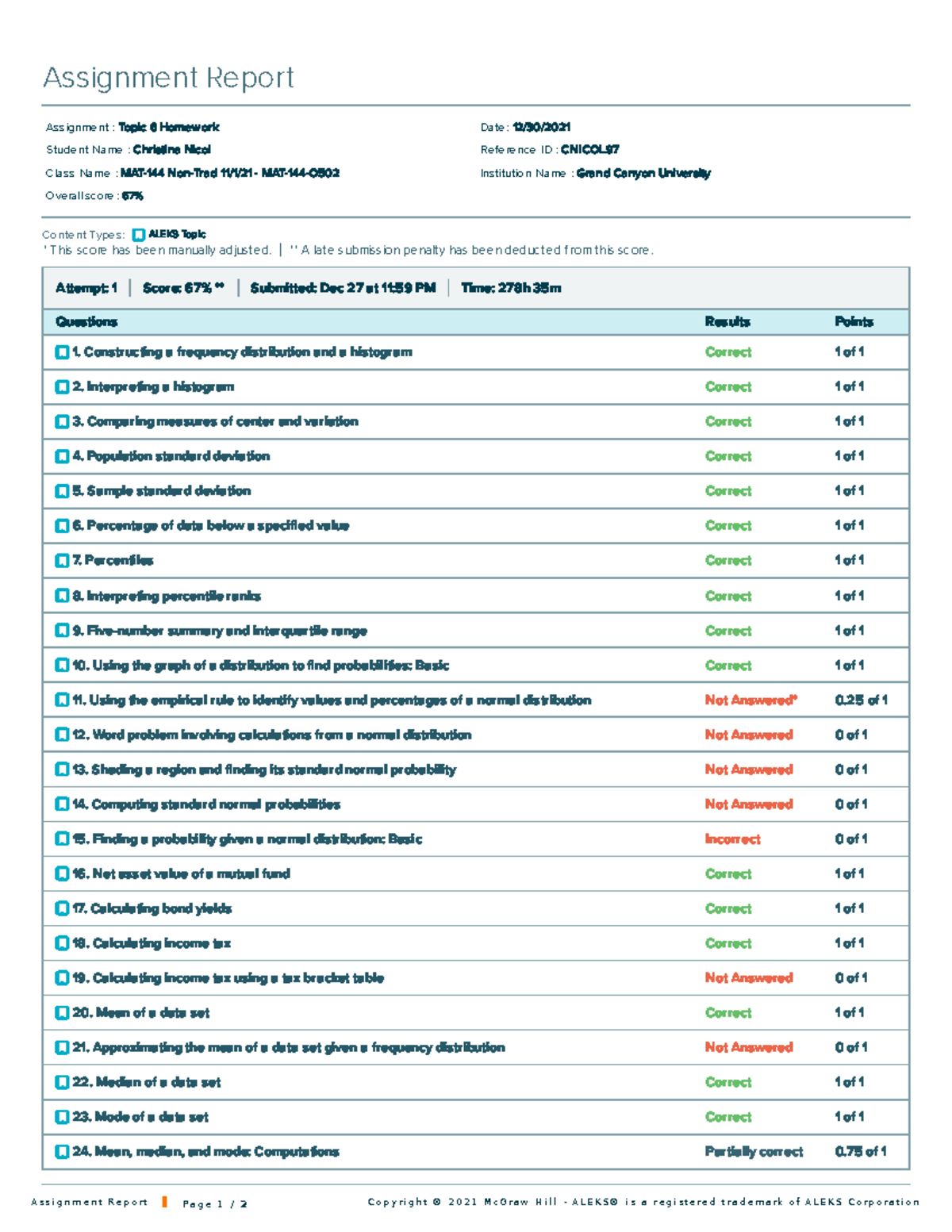 Assignment Report 6 - A s s i g n m e n t R e p o rt P a g e 1 / 2 C o ...