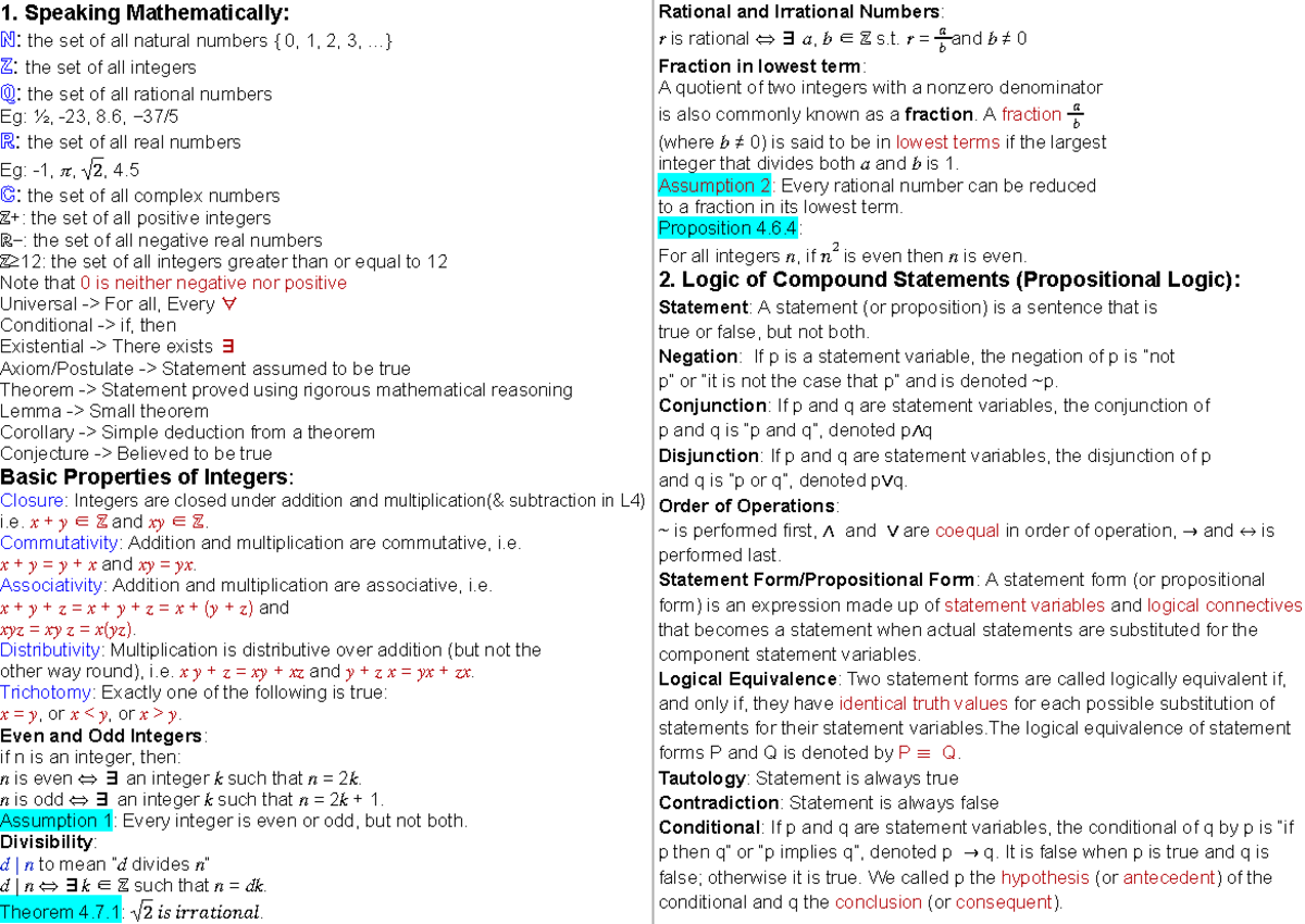 CS1231S Cheatsheet - 1. Speaking Mathematically: ℕ: the set of all natural numbers { 0, 1, 2, 3 ...