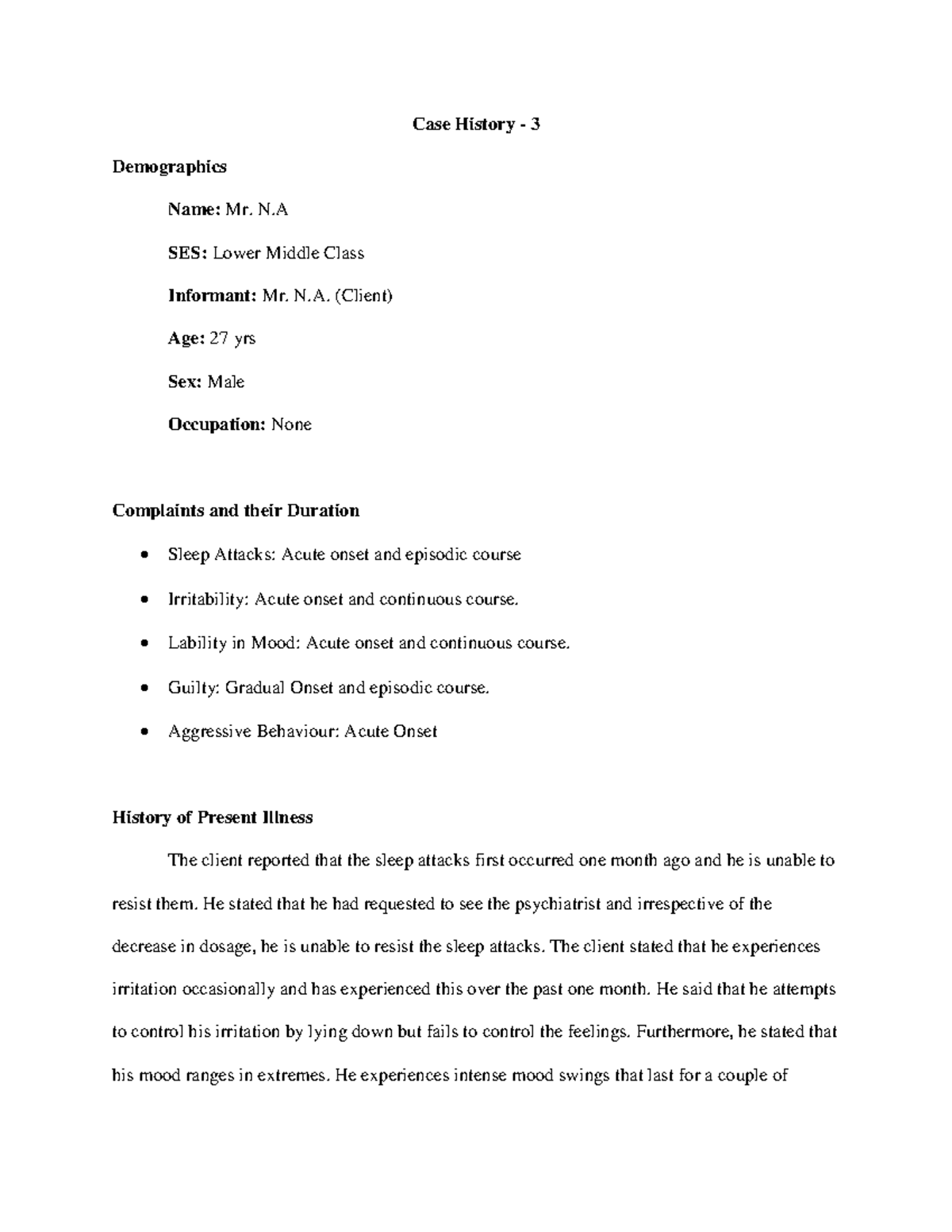 Case History Sample 2 Case History 3 Demographics Name Mr N SES case-history-sample-2-case-history-3-demographics-name-mr-n-ses