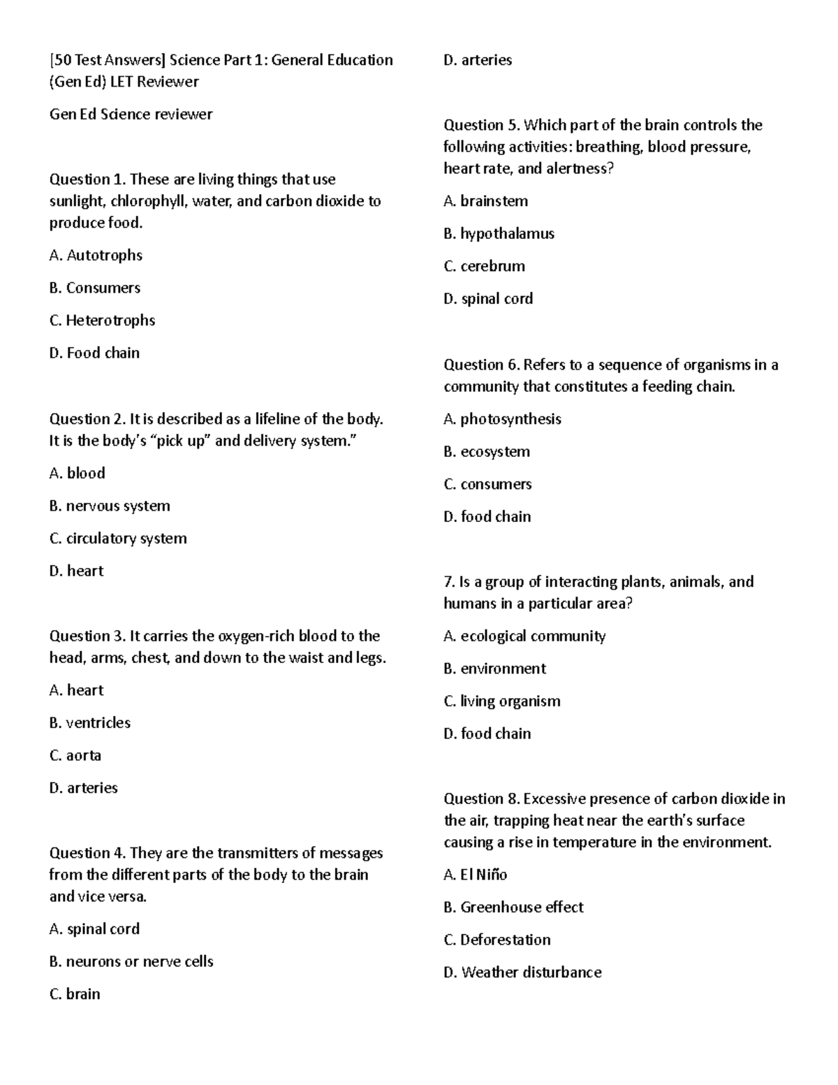 Gen Sci Gen ED 50 items 102623 - [50 Test Answers] Science Part 1 ...
