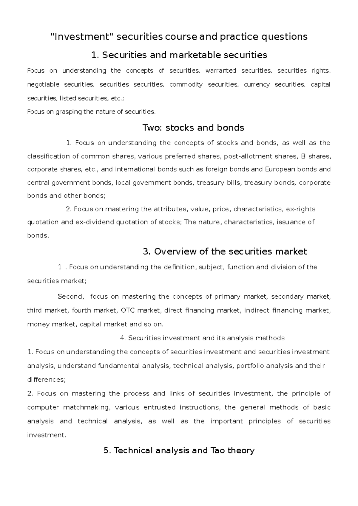BA 242 Investment securities course and practice questions Work ...