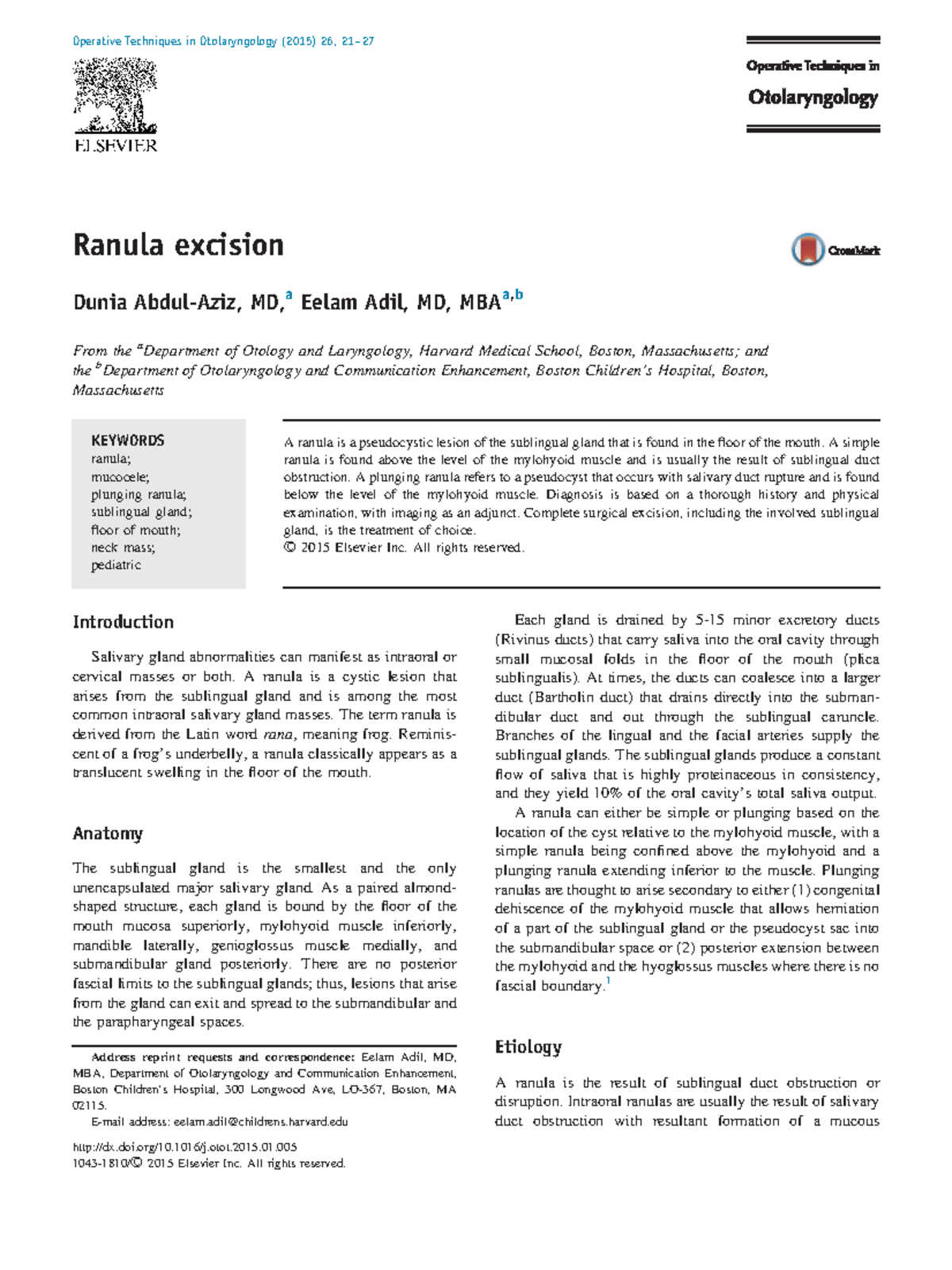 Articulo 3 - ESTOMATO - Ranula excision Dunia Abdul-Aziz, MD, a Eelam ...