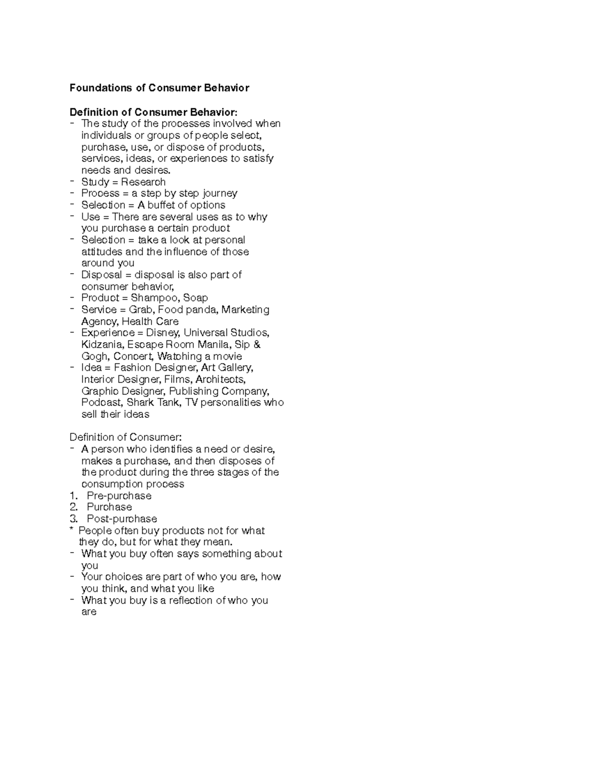 Madcube Notes - Foundations of Consumer Behavior Definition of Consumer ...