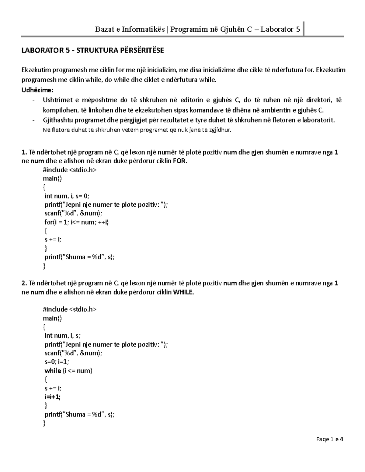 Lab 5 Struktura perseritese - Bazat e Informatikës | Programim në ...