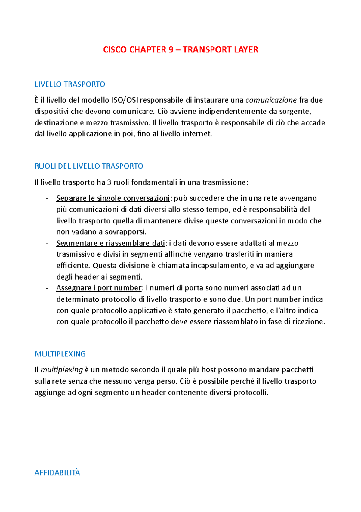 CISCO Module 1 Chapter 9 - Transport Layer - CISCO CHAPTER 9 ...
