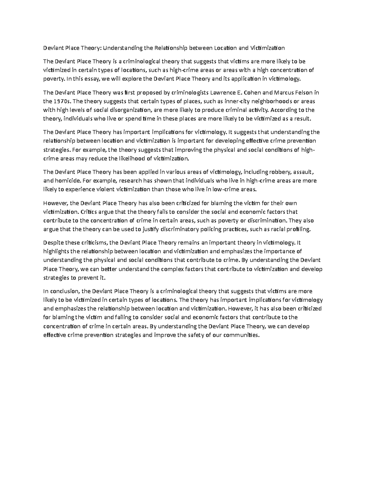 Deviant Place Theory - In this essay, we will explore the Deviant Place ...