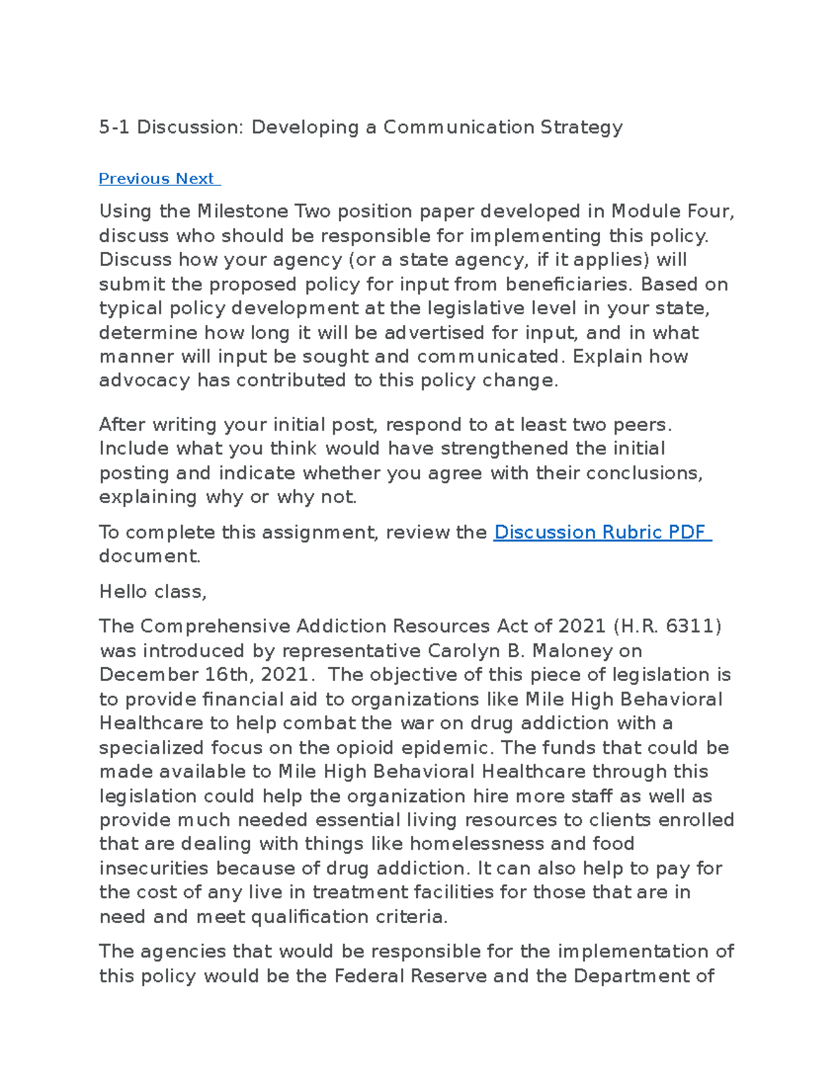 Week 5 Discussion Question Public Policy and Advocacy - Discussion ...