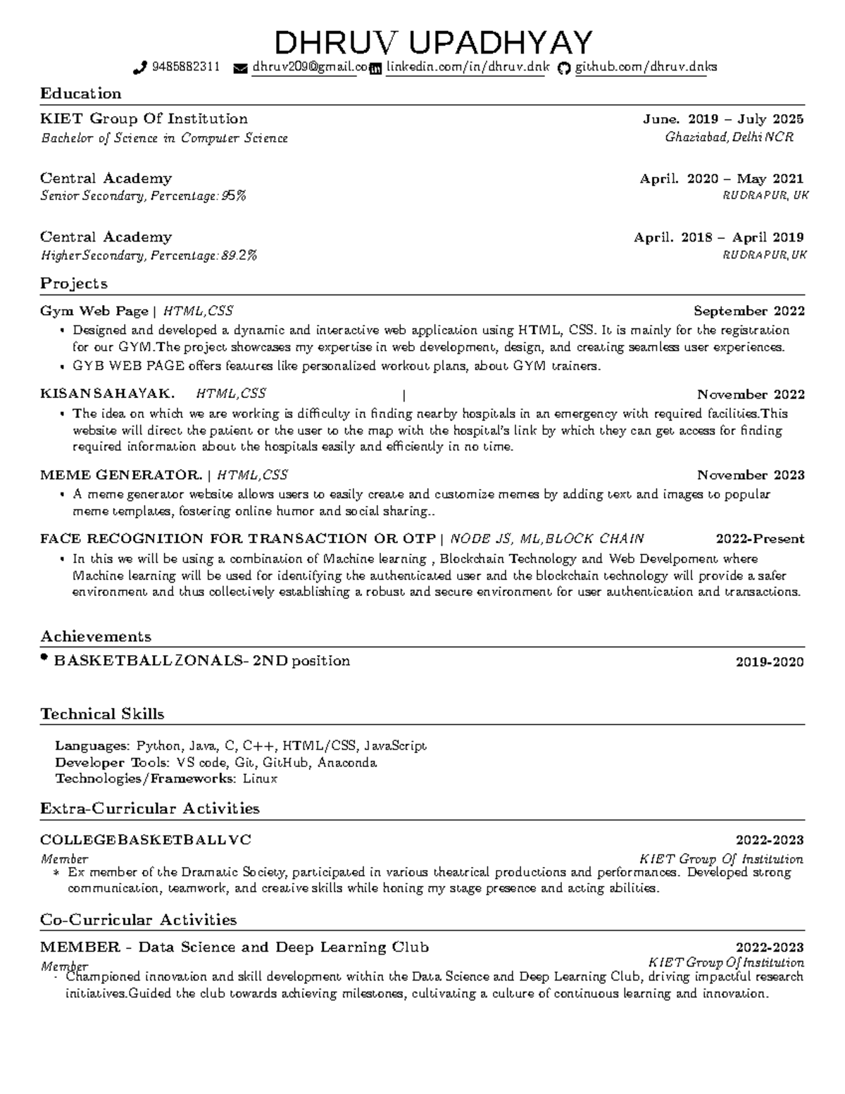 Jake s Resume Anonymous (1) - # ï § Education KIET Group Of Institution June. 2019 – July 2025 ...