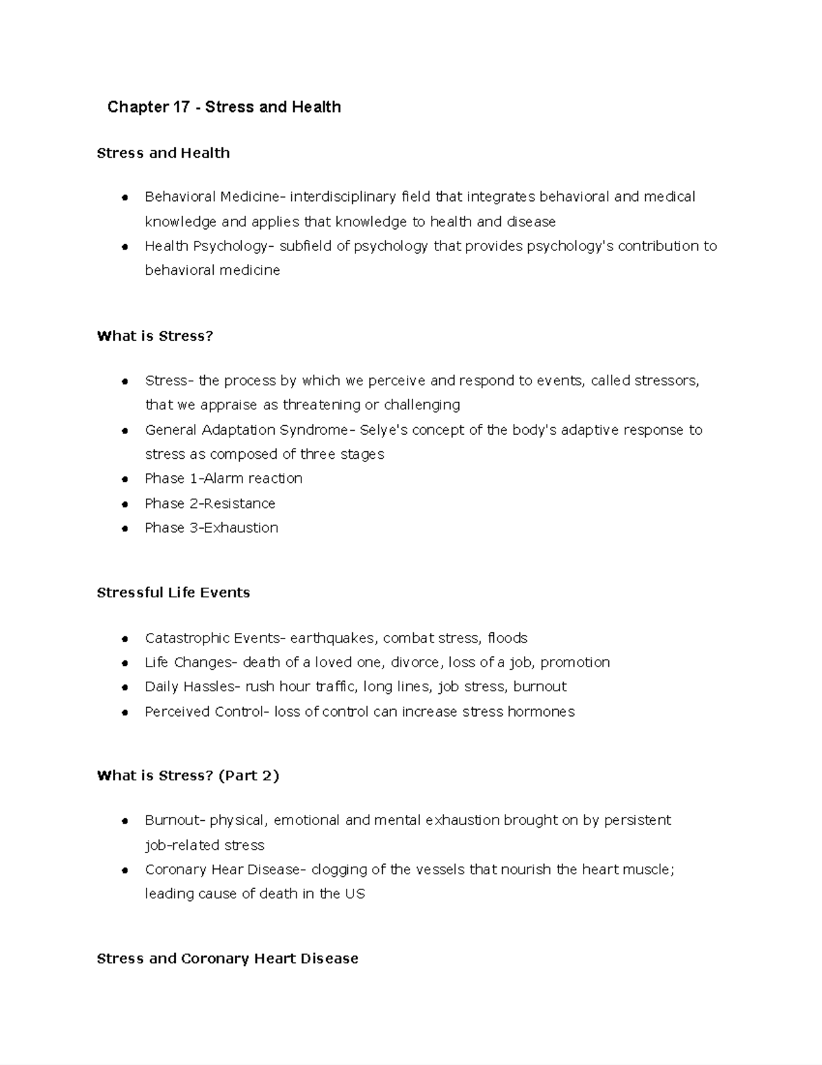Chapter 17 - Stress and Health - Chapter 17 - Stress and Health Stress ...