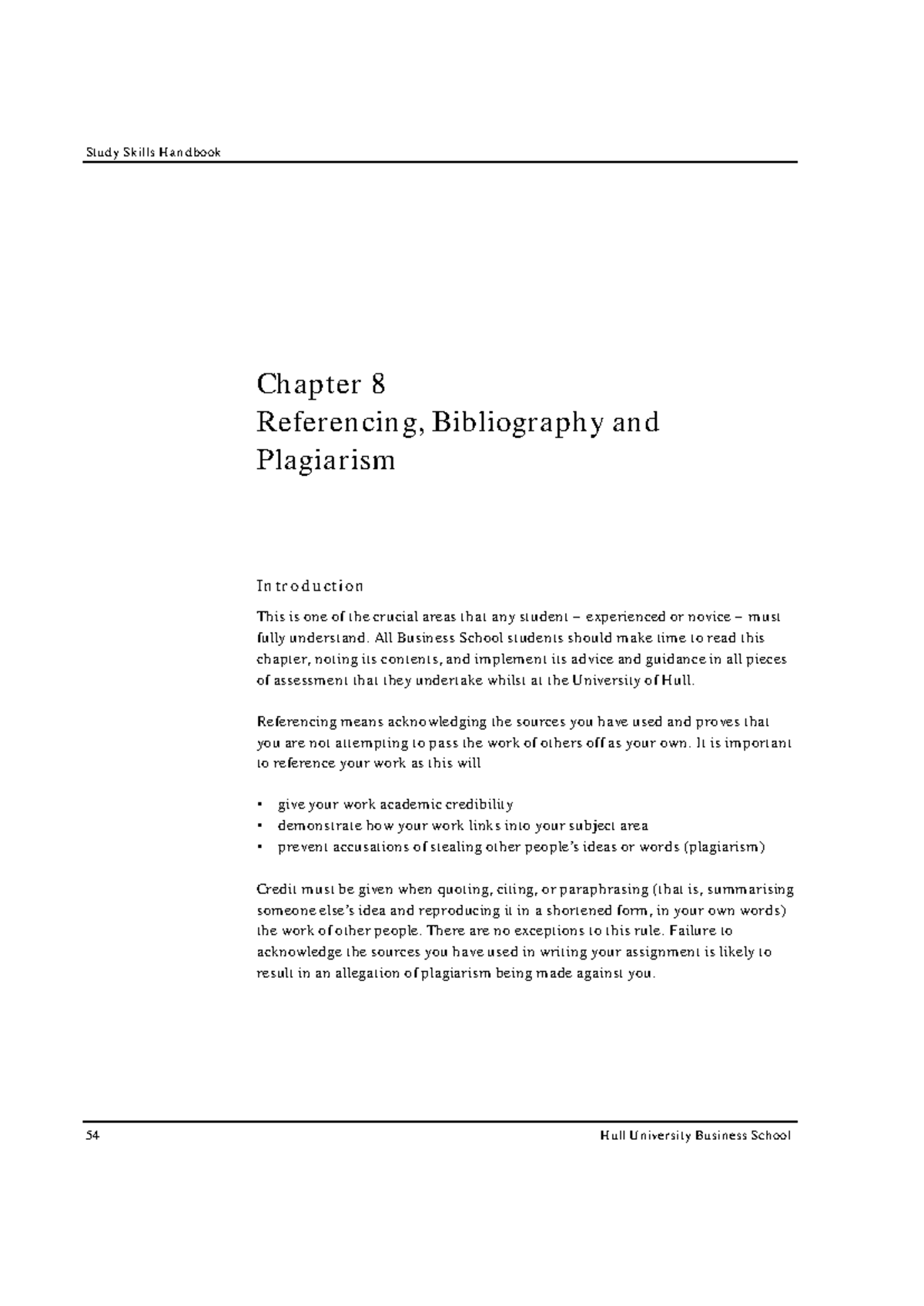 Referencing Bibliography Plagiarsm - Study Skills Handbook Chapter 8 ...