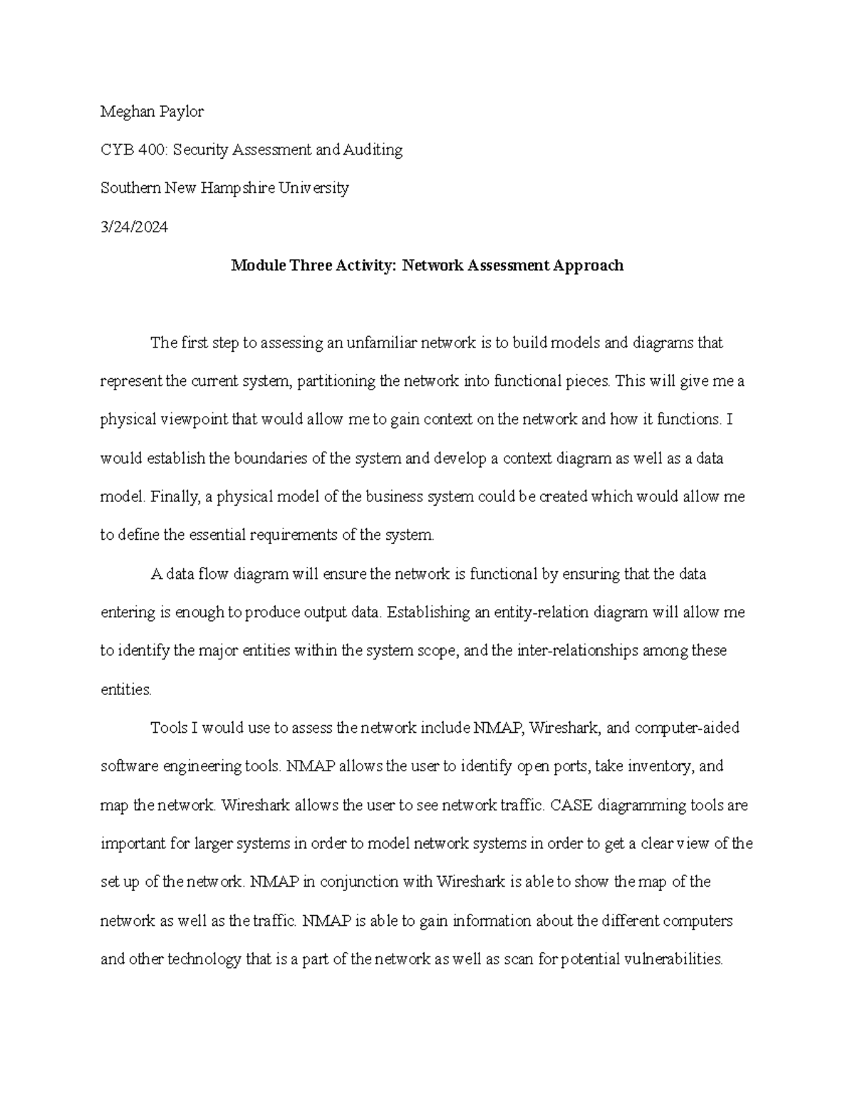 CYB 400 Mod 3 Activity - Meghan Paylor CYB 400: Security Assessment and ...