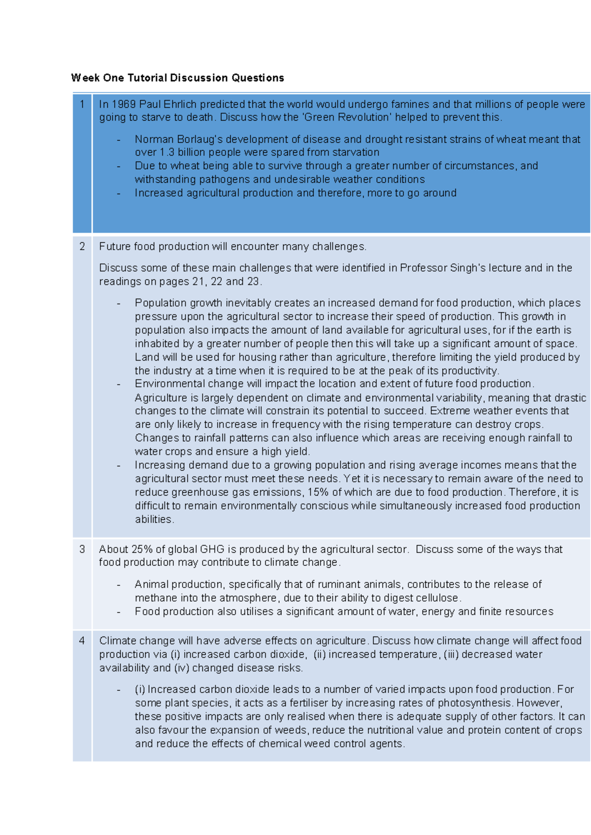 Tutorial Practice Questions - Week One Tutorial Discussion Questions 1 In 1969 Paul Ehrlich ...