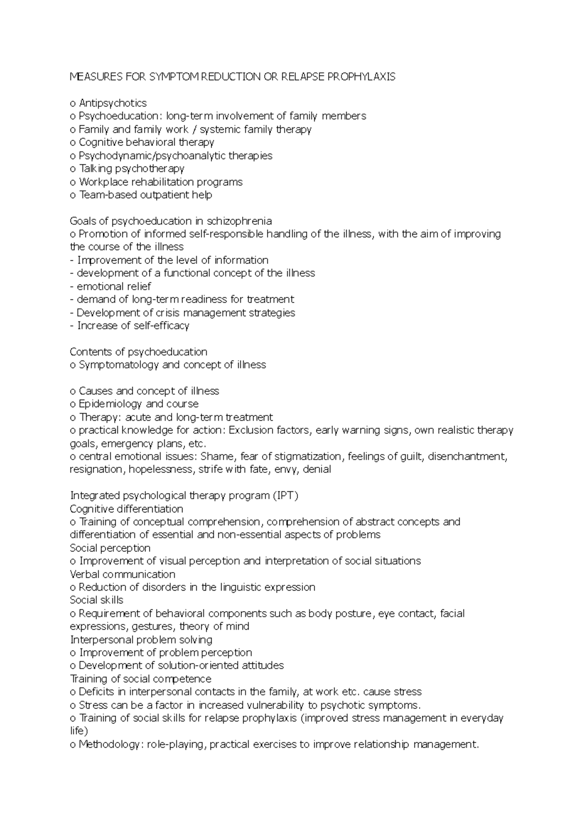 Measures FOR Symptom Reduction OR Relapse Prophylaxis - MEASURES FOR ...