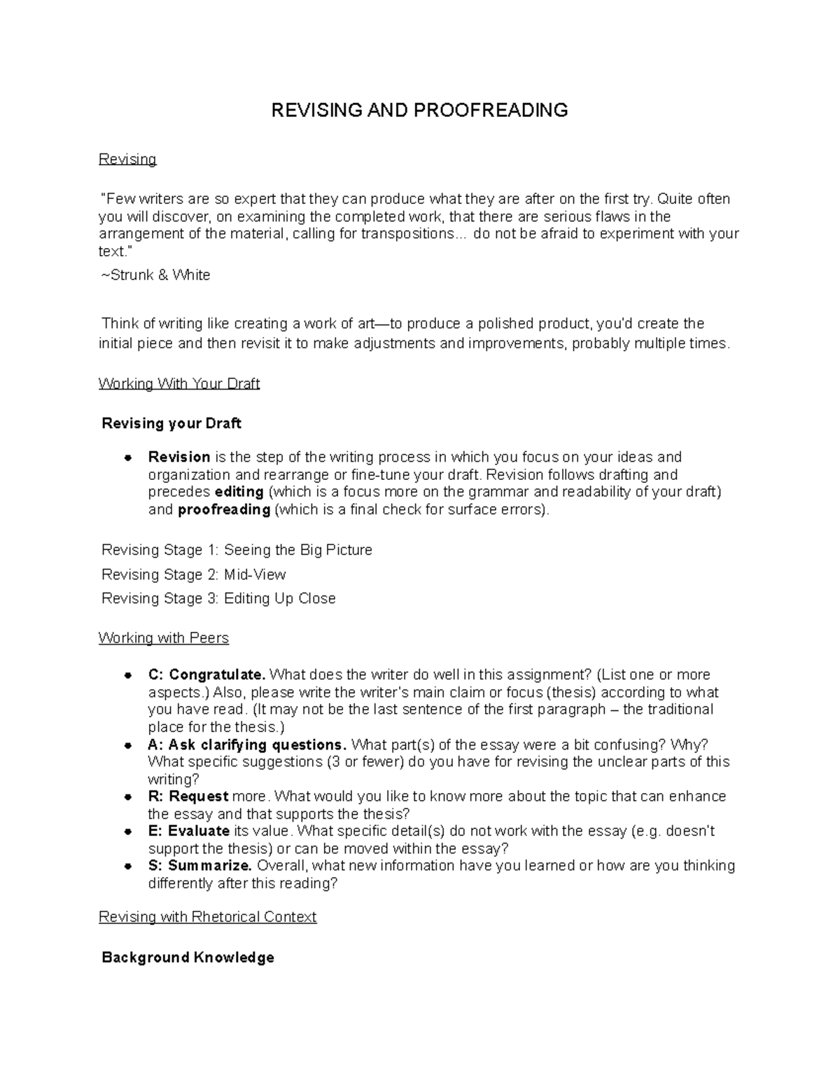 ENG 111 Notes Revising and Proofreading Part 1 - REVISING AND ...