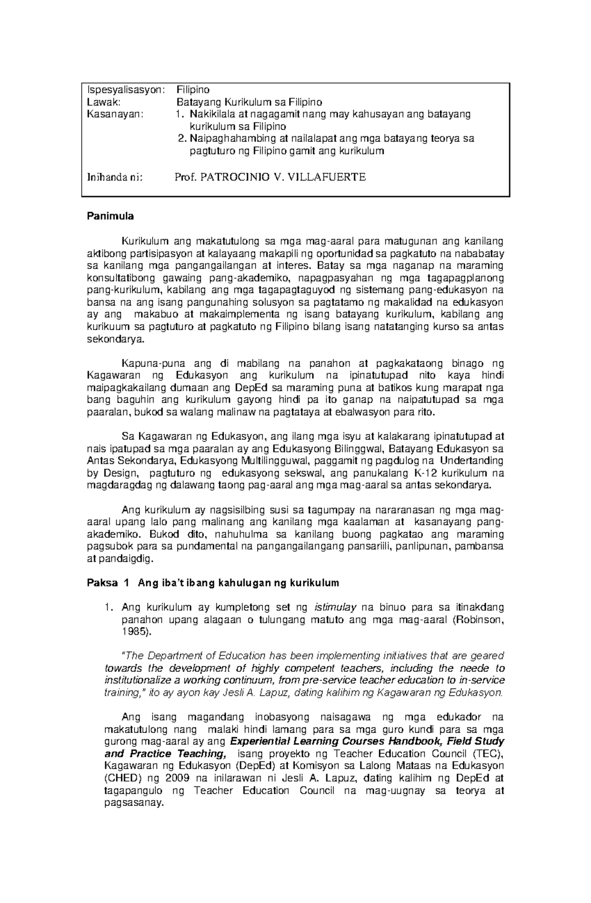 LET- Review-Filipino-Batayang-Kurikulum 2 - Ispesyalisasyon: Filipino ...