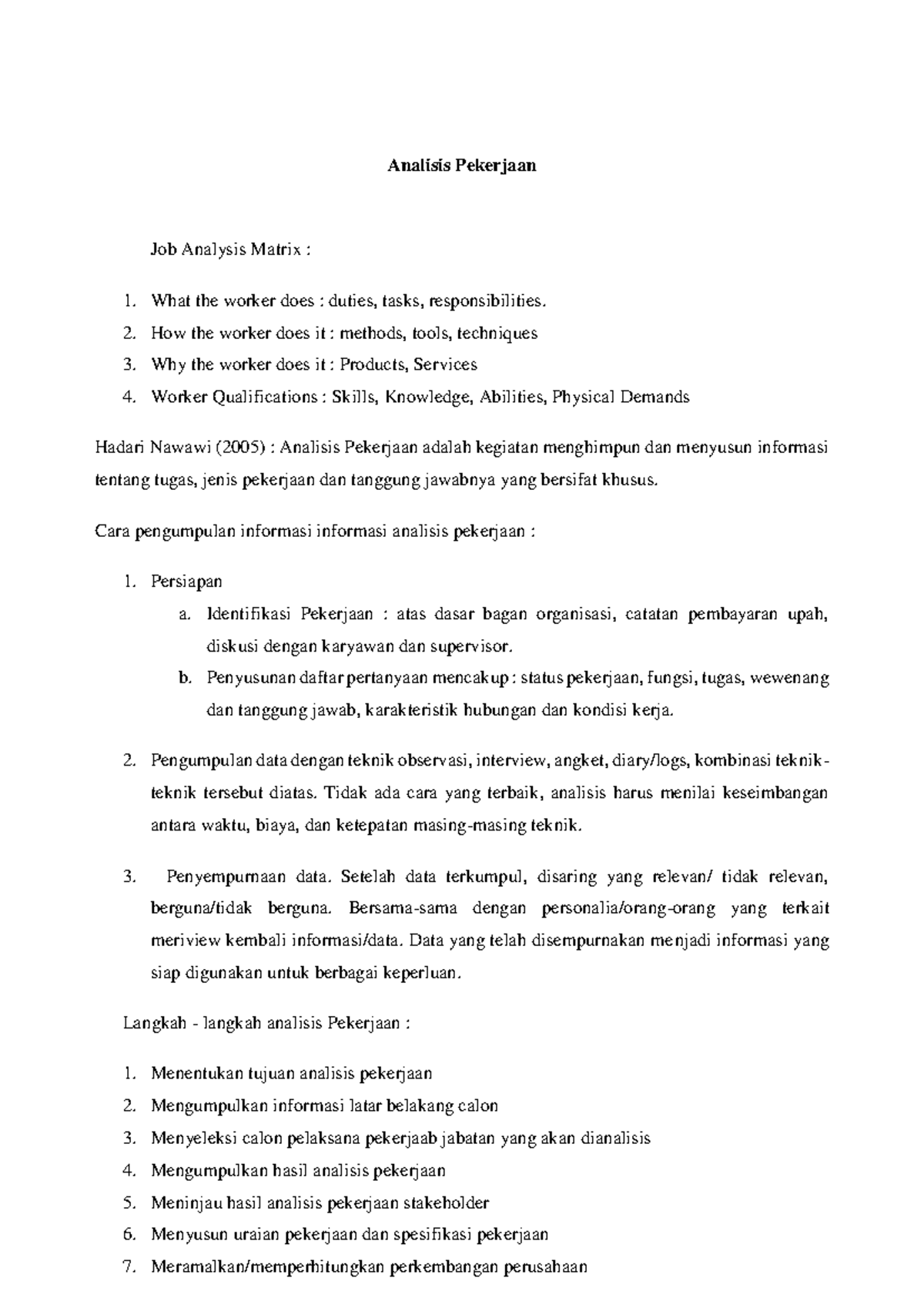 Analisis Pekerjaan - Analisis Pekerjaan Job Analysis Matrix : What the ...