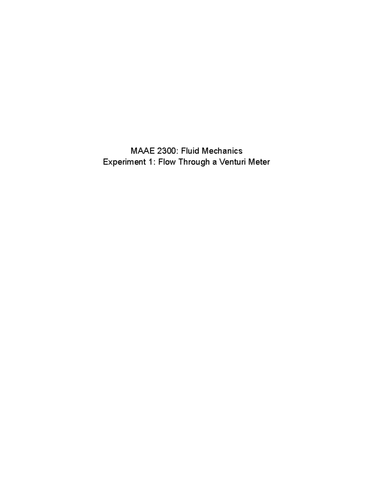MAAE 2300- Fluid Mechanics Lab 1 - MAAE 2300: Fluid Mechanics ...