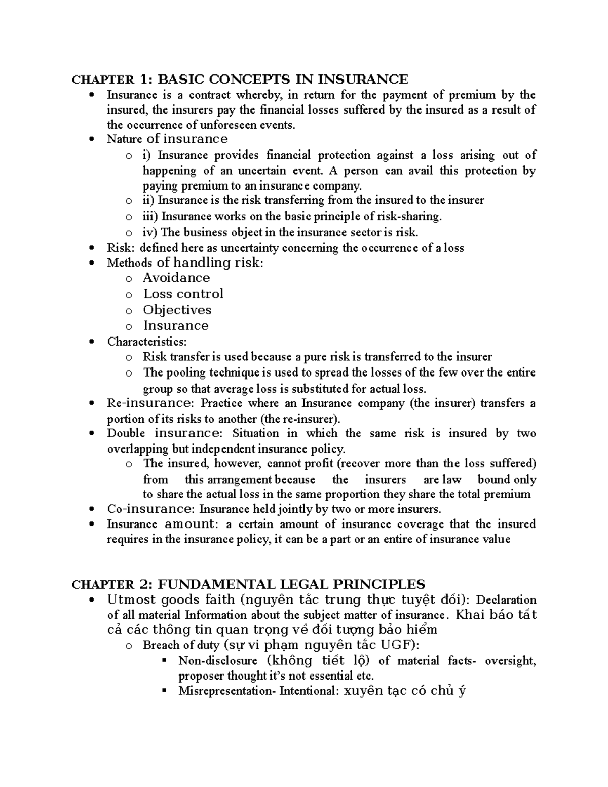 Chapter 1 - CHAPTER 1: BASIC CONCEPTS IN INSURANCE Insurance is a ...