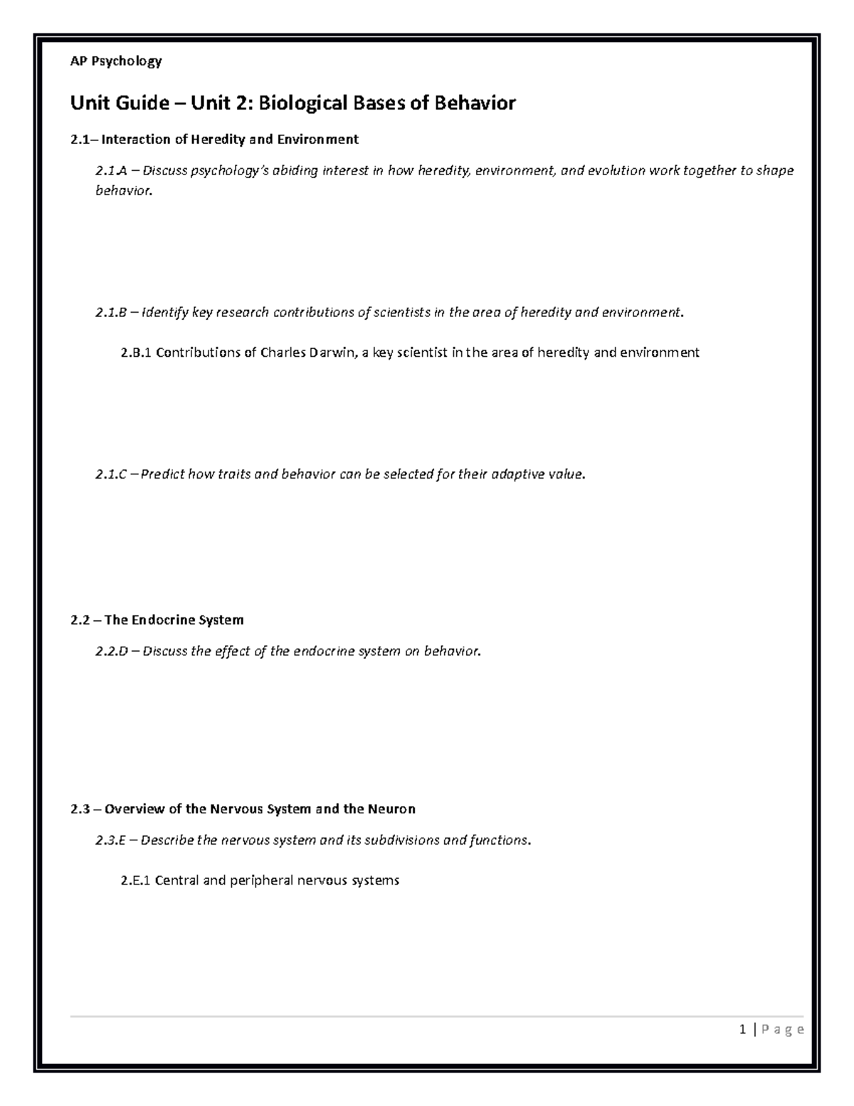 Veda u2 - veda notes - AP Psychology Unit Guide – Unit 2: Biological ...
