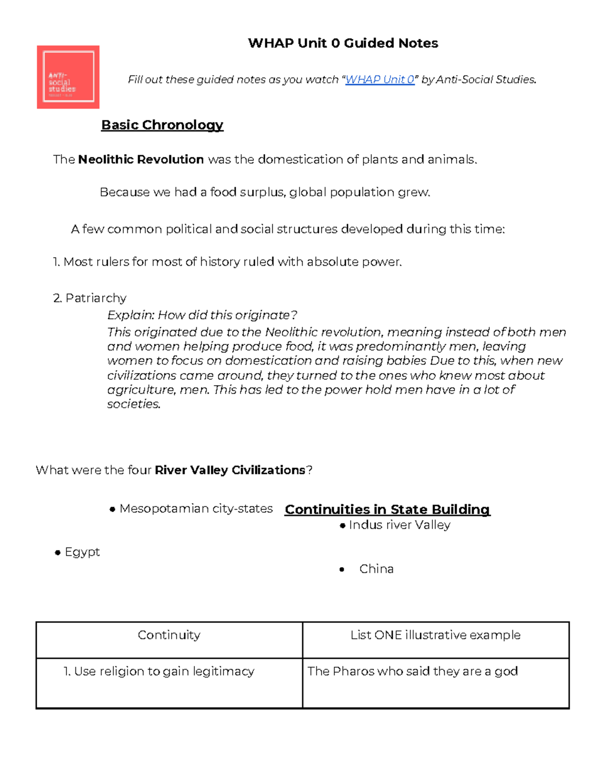 Anti-Social Studies Unit 0 Video - Guided Notes - WHAP Unit 0 Guided ...
