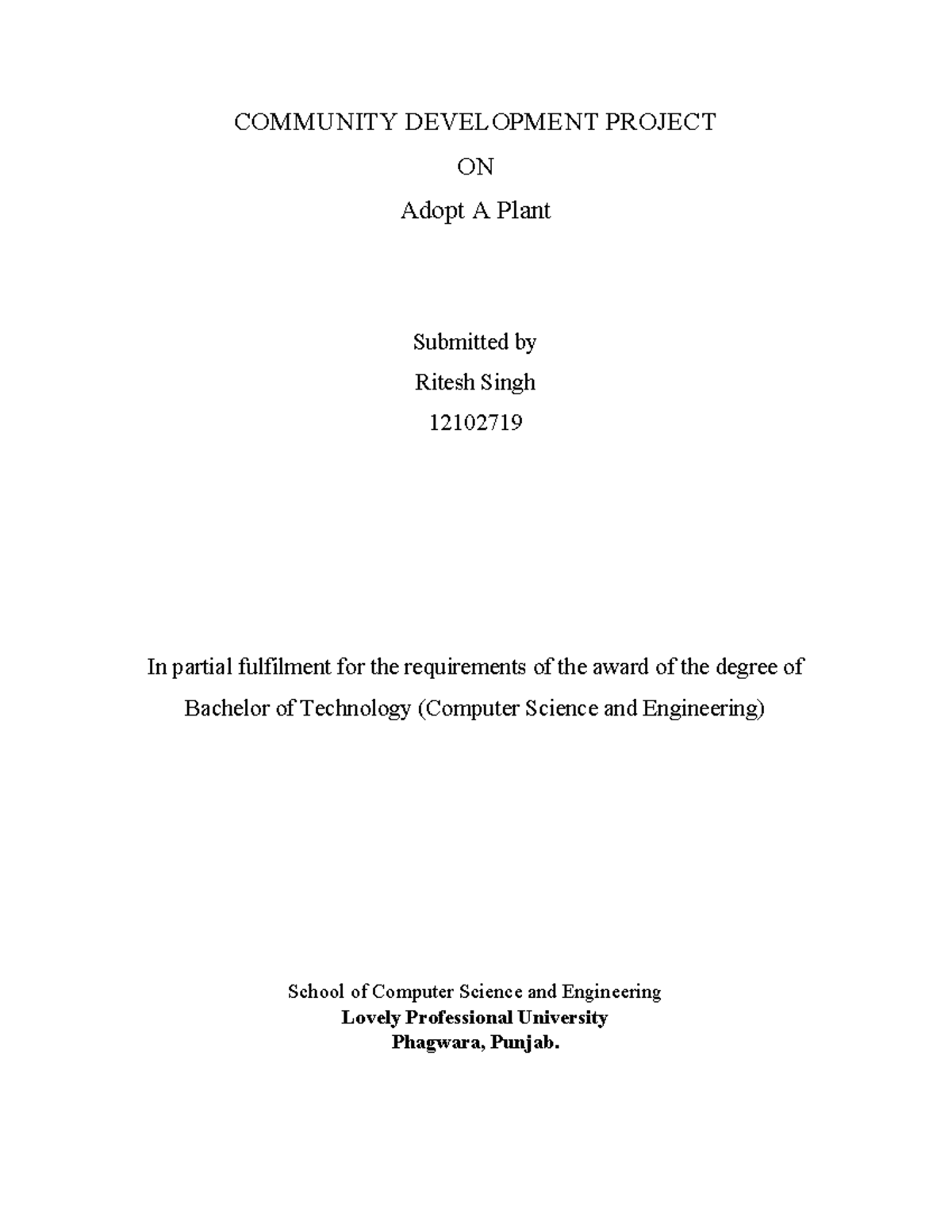 Community Project - COMMUNITY DEVELOPMENT PROJECT ON Adopt A Plant ...