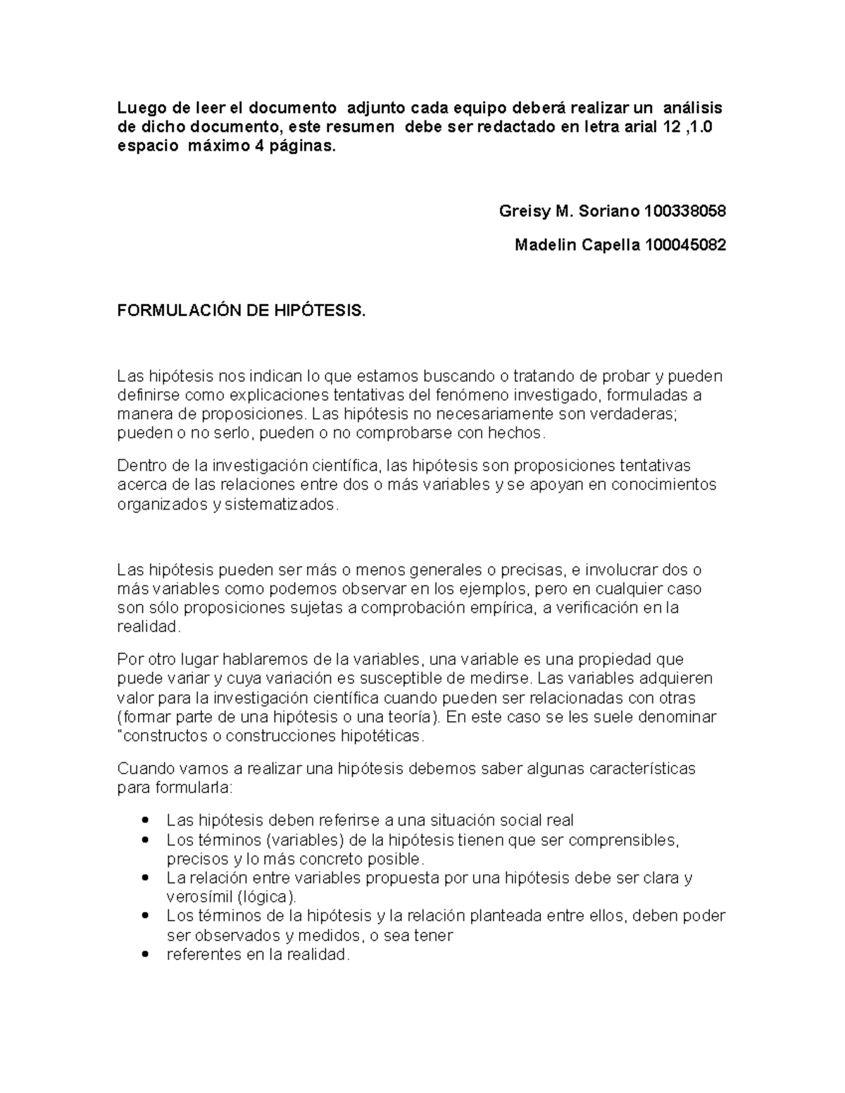 Actividad 4.3 Formulación de Hipótesis - Luego de leer el documento ...