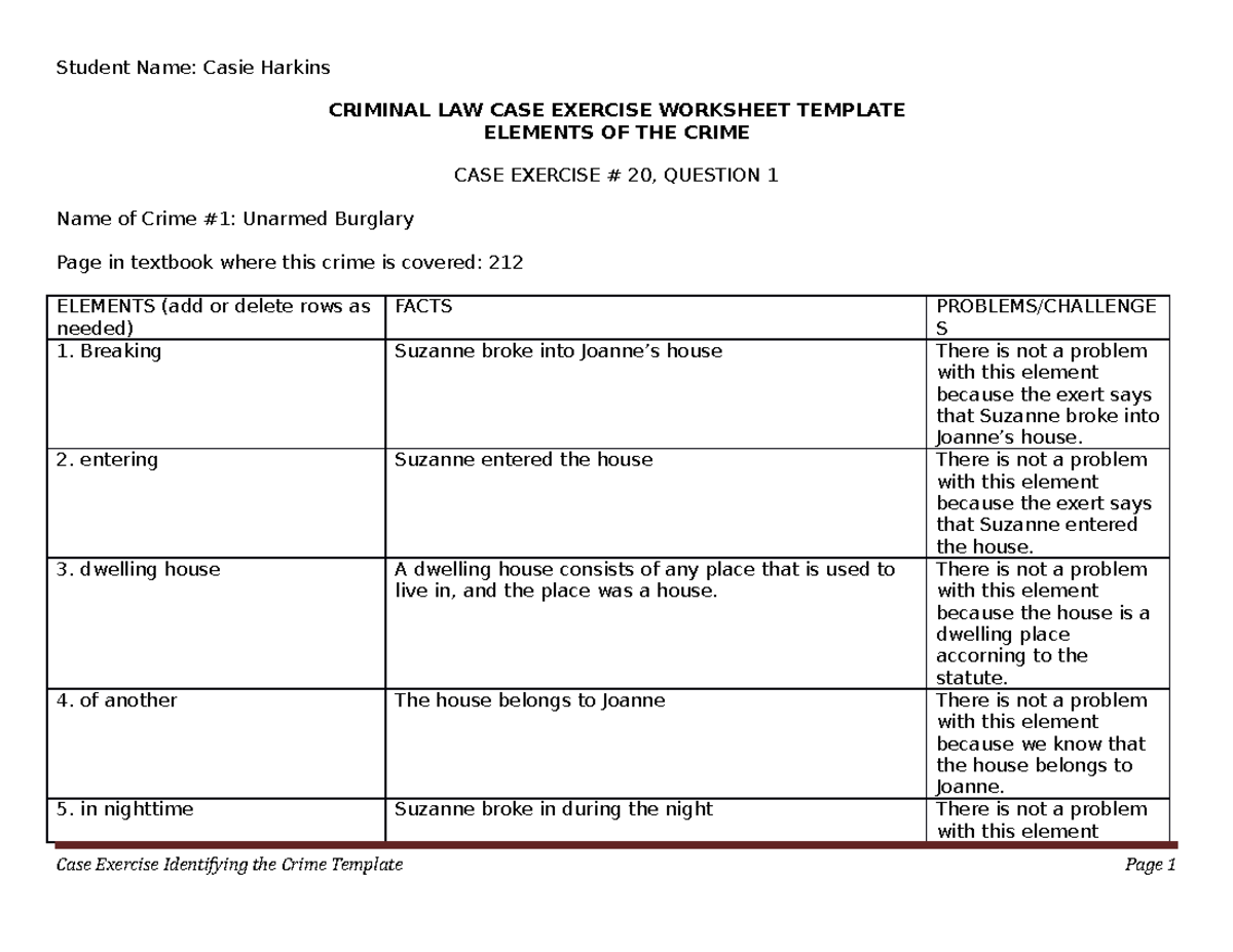 Criminal law case 20 #1 - Student Name: Casie Harkins CRIMINAL LAW CASE ...