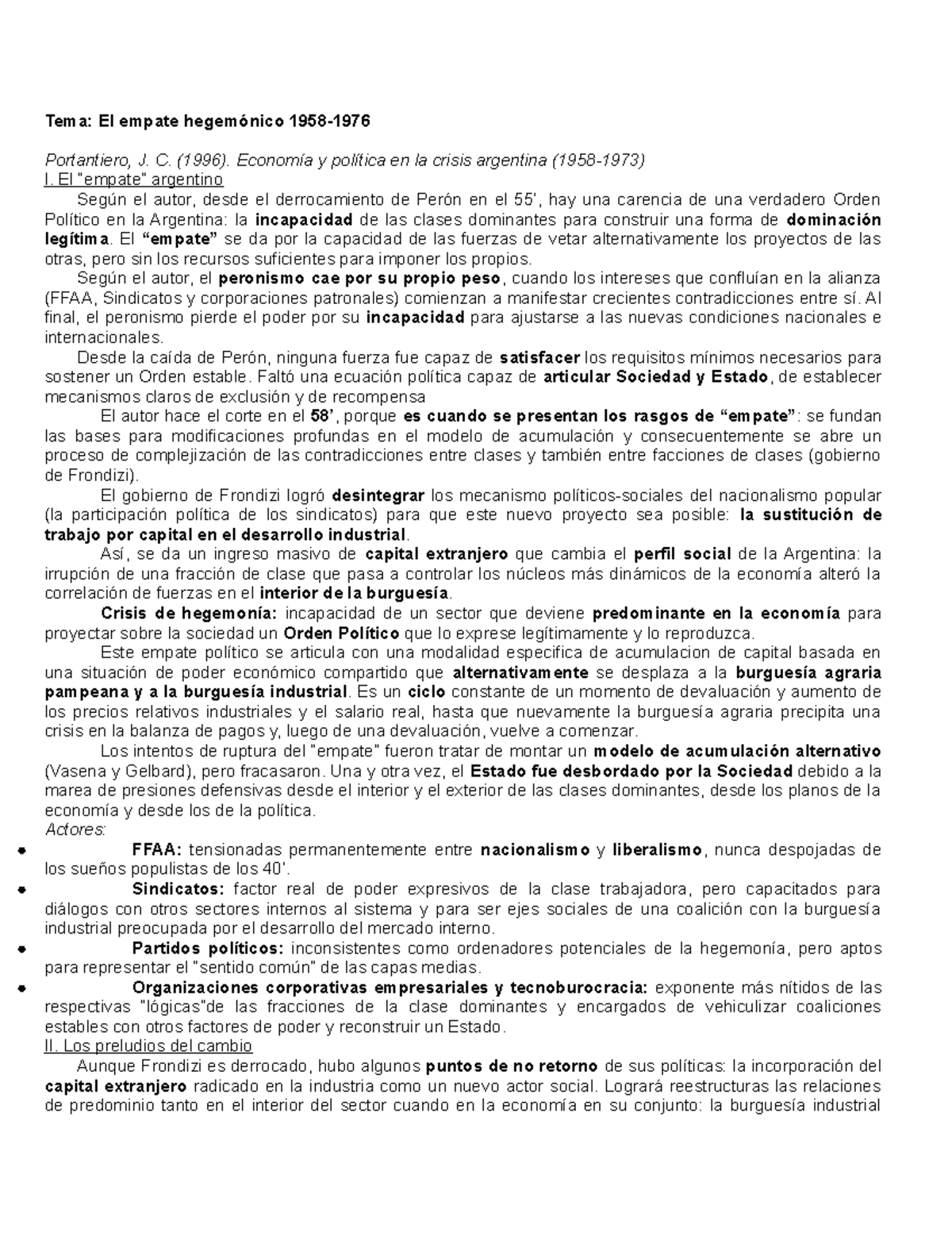 El empate hegemónico - Tema: El empate hegemónico 1958- Portantiero, J ...