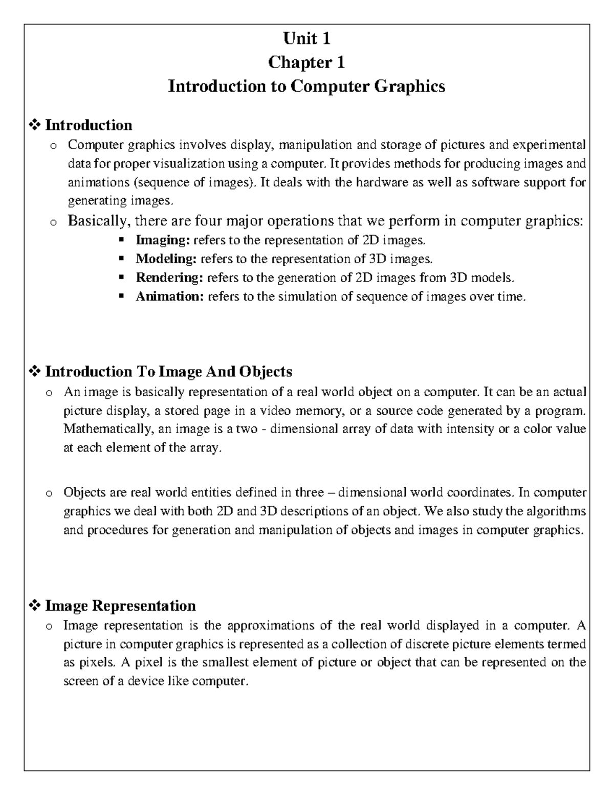 CGA - Unit 1 Chapter 1 - qqqqqqqqqq - Unit 1 Chapter 1 Introduction to Computer Graphics - Studocu
