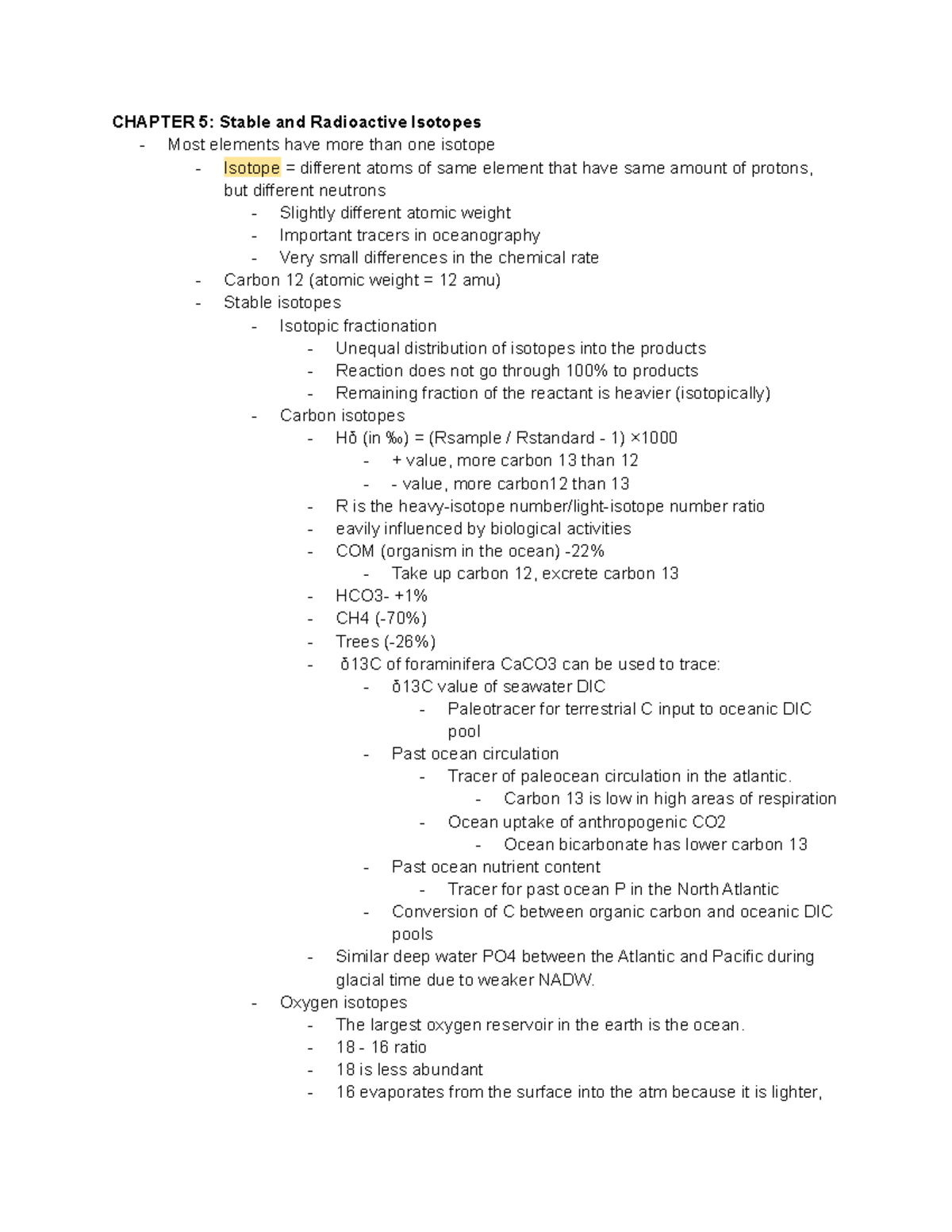 Chapter 5 - Jingfeng Wu - CHAPTER 5: Stable and Radioactive Isotopes - Most elements have more ...