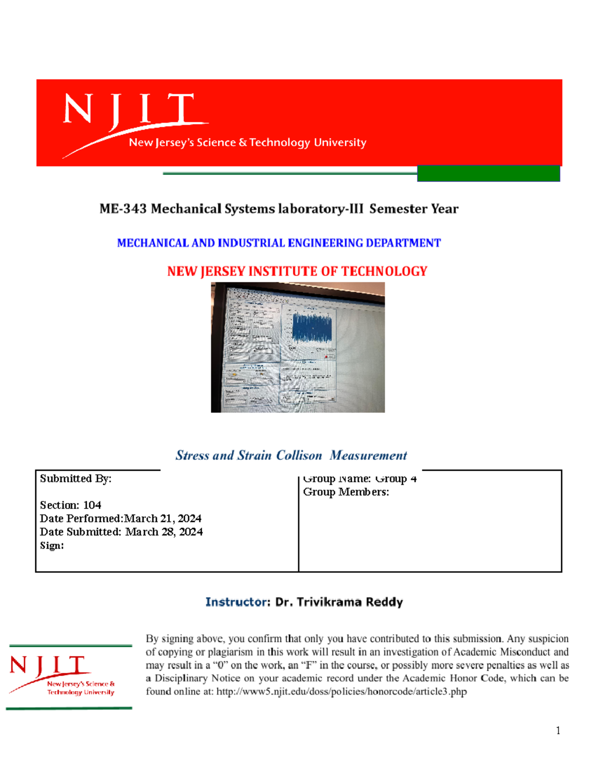 ME-343 Lab 4 - Reddy Strain and Collison Measurement lab - Submitted By: Section: 104 Date - Studocu