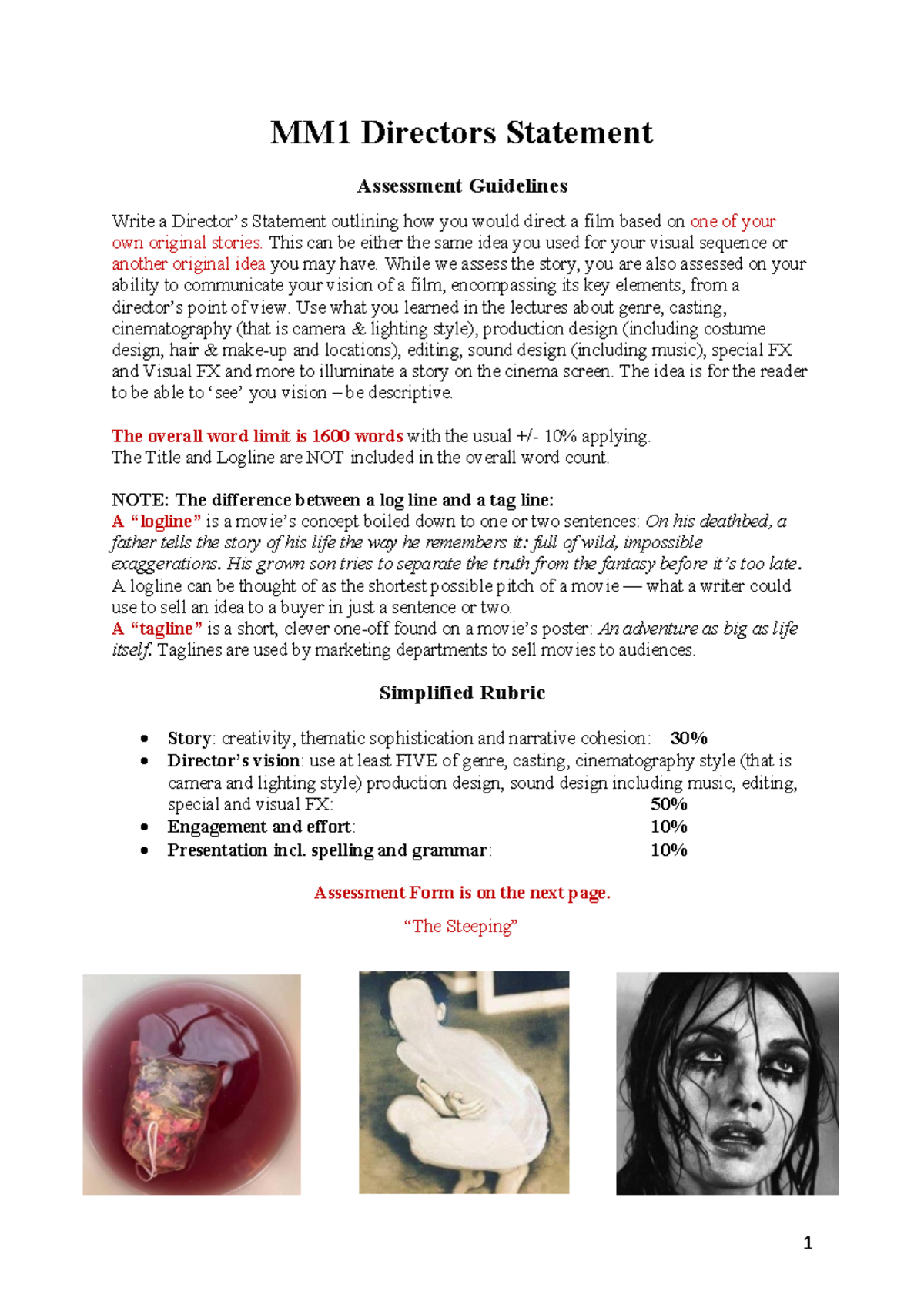 Assesment 92 Grade - MM1 Directors Statement Assessment Guidelines ...