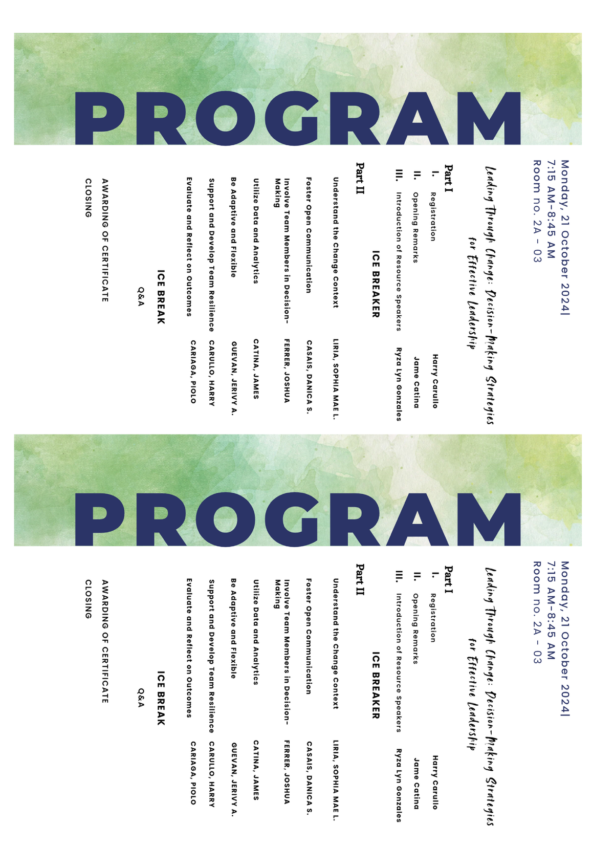 Program - N/A - Monday, 21 October Monday, 21 October 7:15 AM AM 7:15 ...