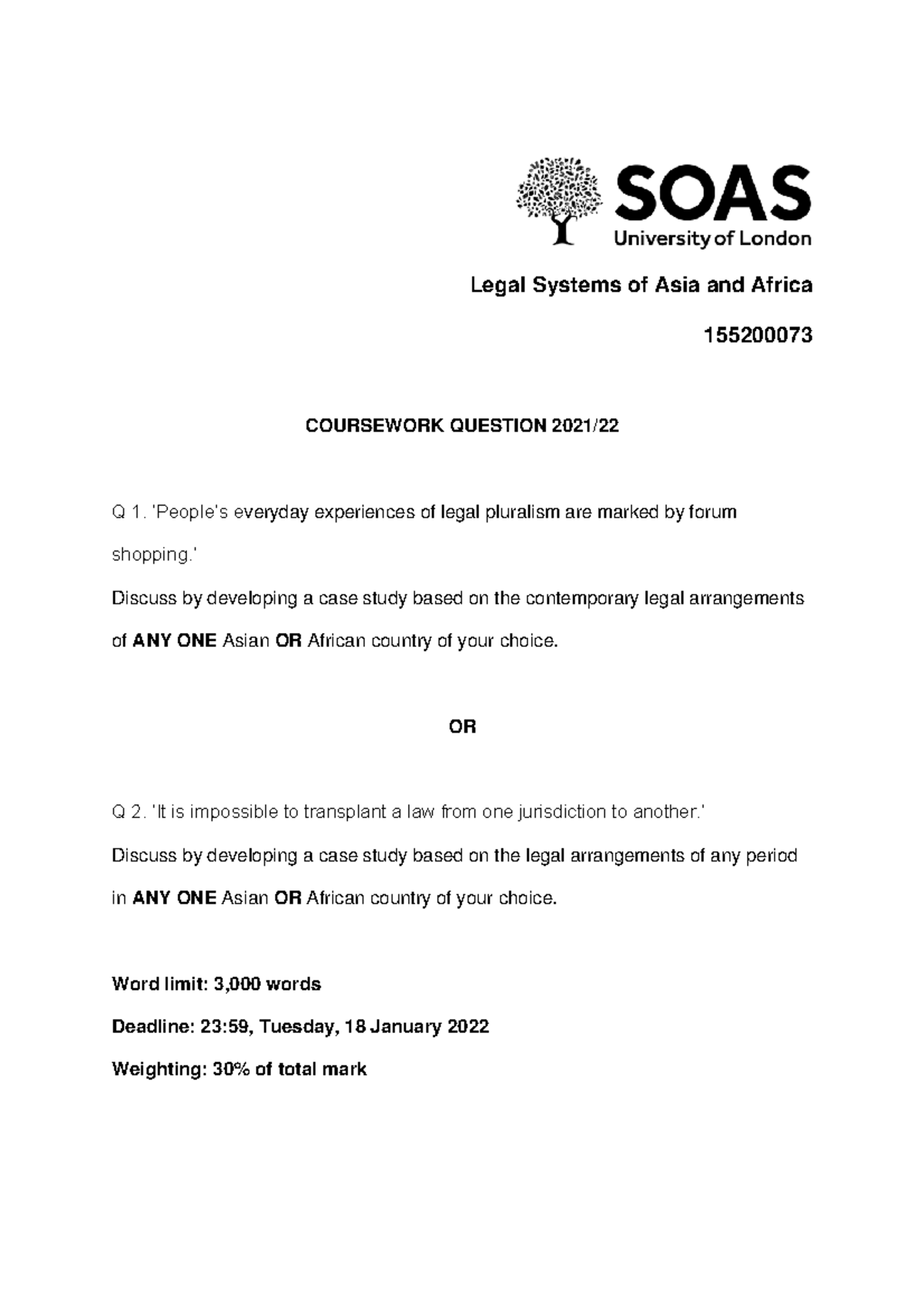LSAA Coursework question 2021-22 - 155200073 - SOAS University of ...