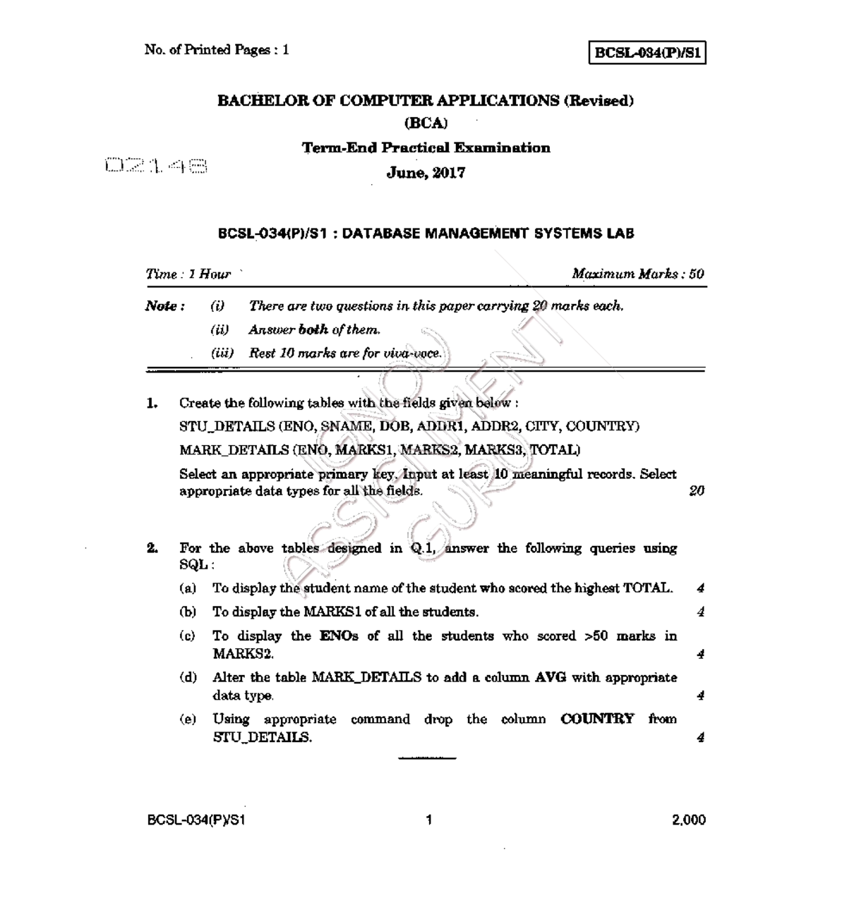 BCSL-034 all q - stu - No. of Printed Pages : 1 I BCSL-034(P)/S BACHELOR OF COMPUTER ...