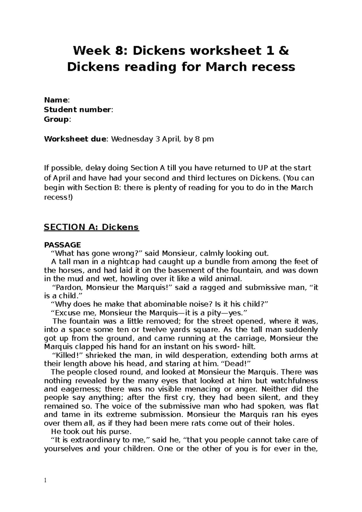 Week 8 worksheet for eng 120 - Week 8: Dickens worksheet 1 & Dickens ...