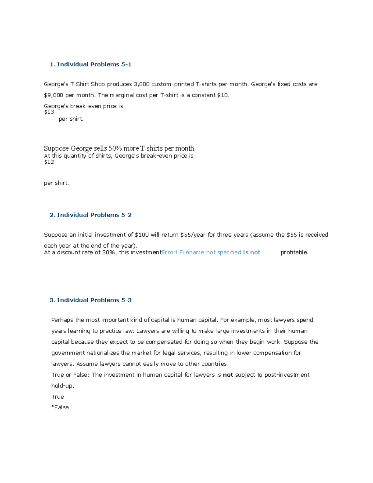 Homework Ch05 Managerial Economic - 1. Individual Problems 5- George's ...
