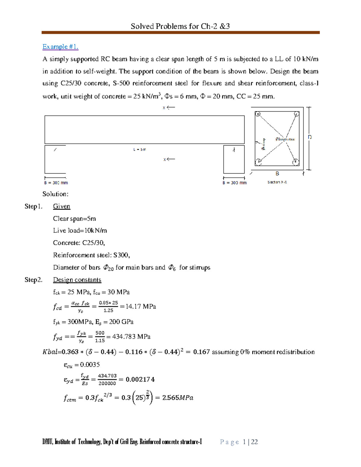 Solved Problems for Ch-2 &3assignment on reinforced concrete structure ...
