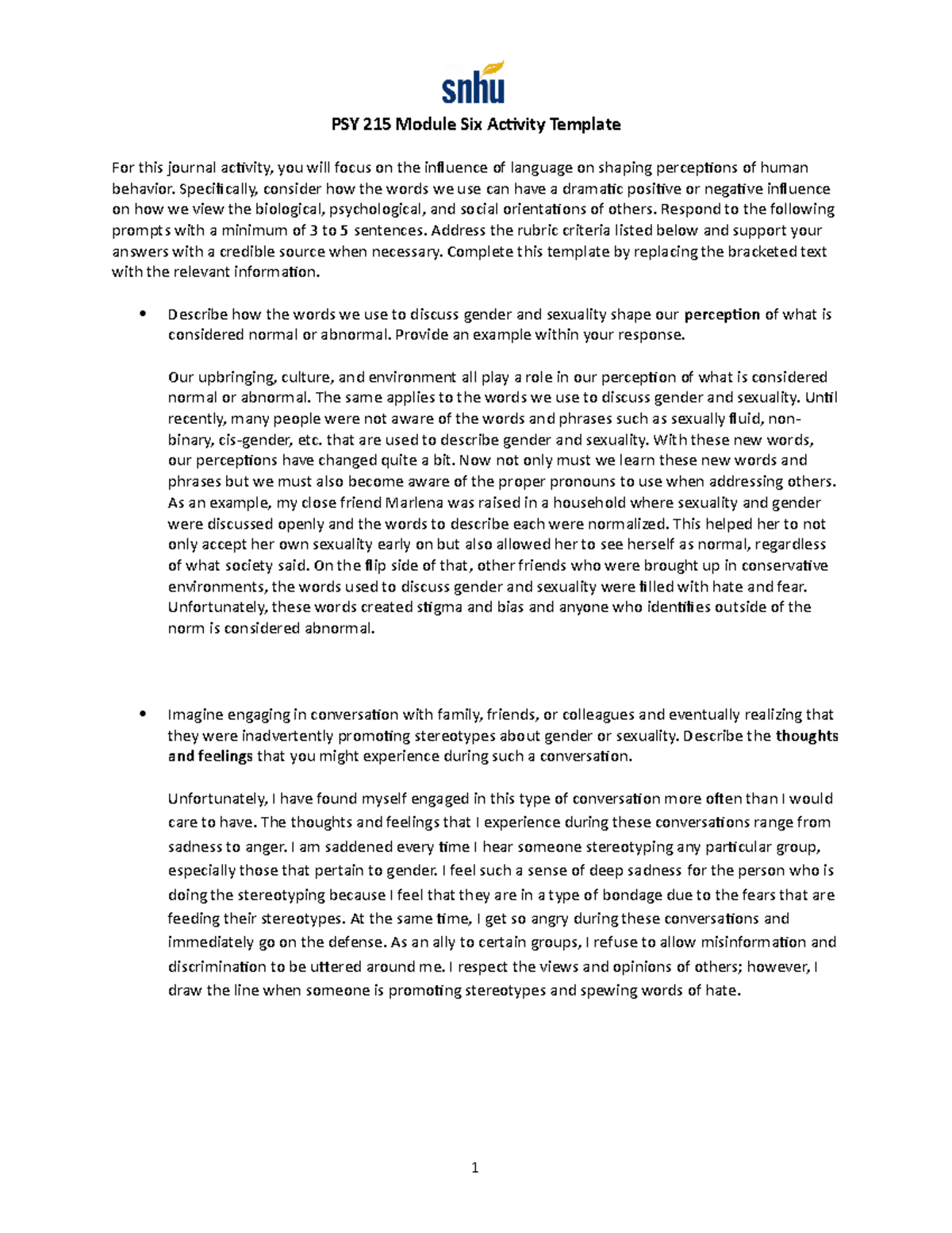 PSY 215 Module Six Activity Template - PSY215 - SNHU - Studocu