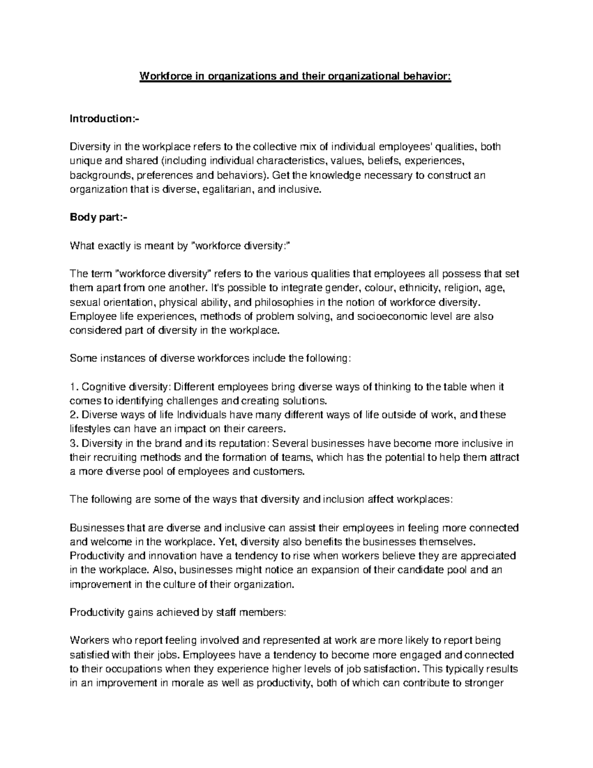 Organisational behaviour Workforce in ob - Workforce in organizations ...