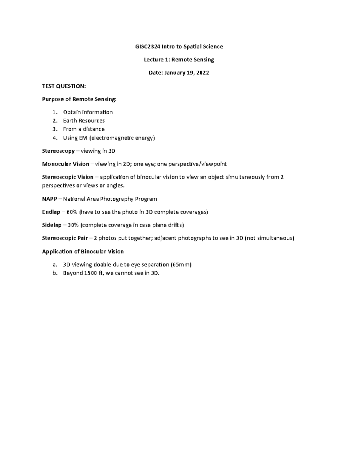 GISC2324 Lecture 1 - GISC2324 Intro to Spatial Science Lecture 1 ...