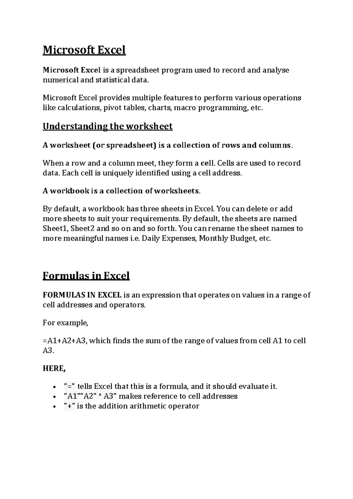 Excel Notes Its A Lucture Note On Computer Science Microsoft Excel 0811