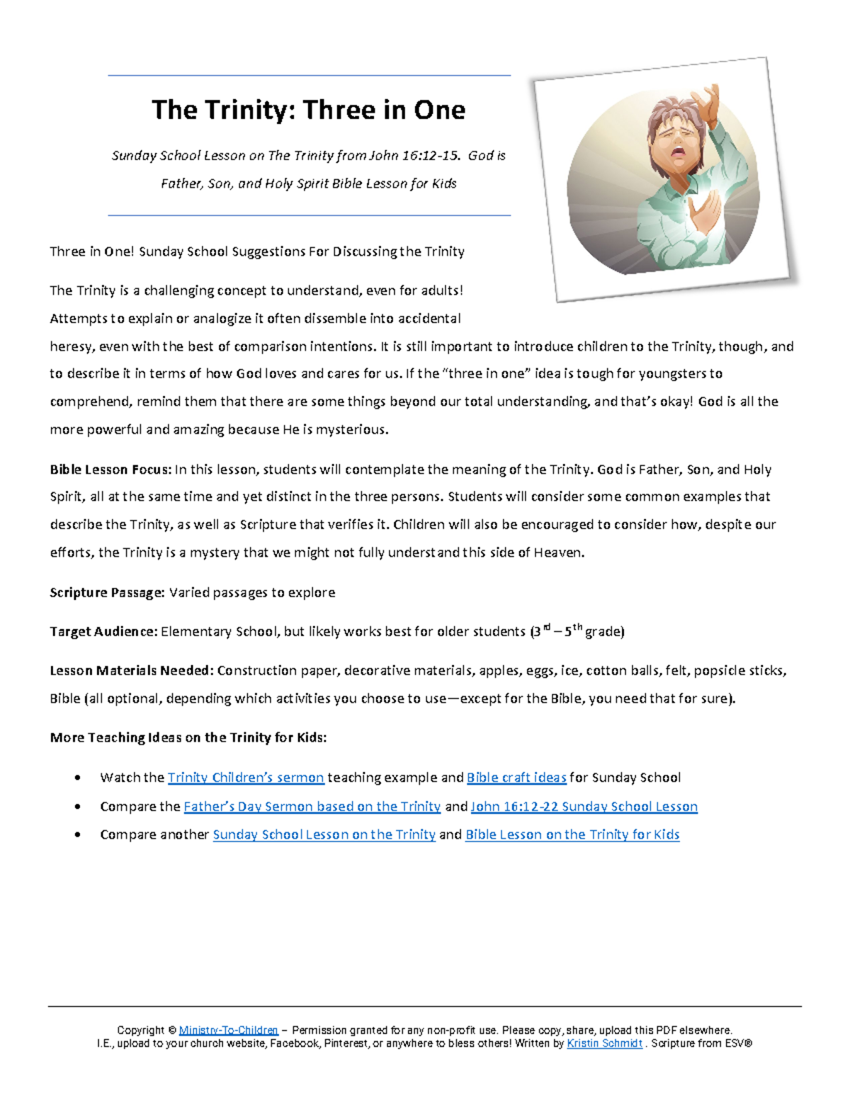 Sunday School Lesson Plan The Holy Trinity John 16 Bible Lesson for ...