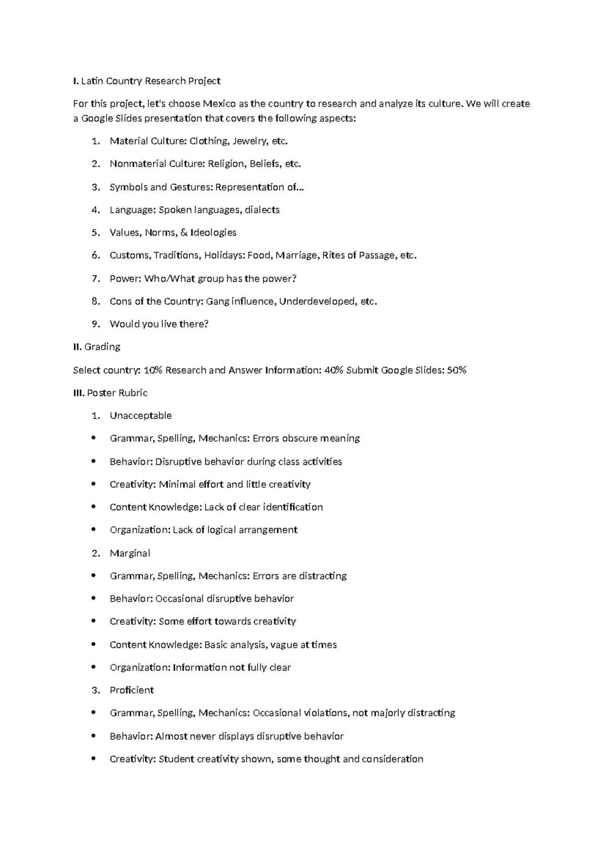 I - course work - I. Latin Country Research Project For this project ...