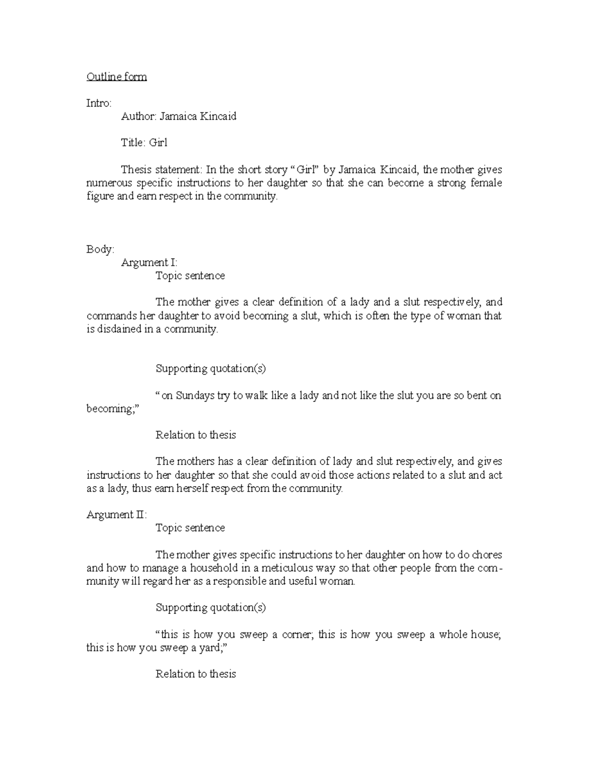 The standard of the Outline form and how to structure it - EDU L102BY ...