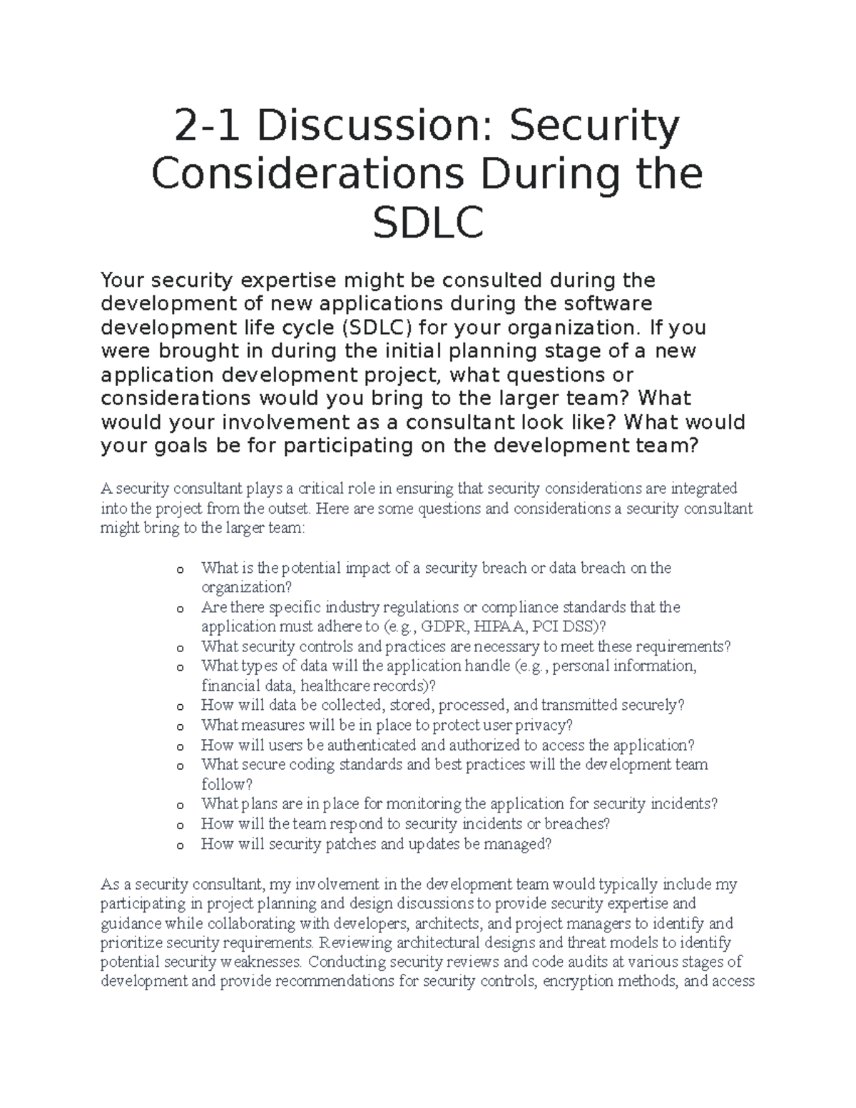 2-1 Discussion- Security Considerations During the SDLC - 2-1 ...