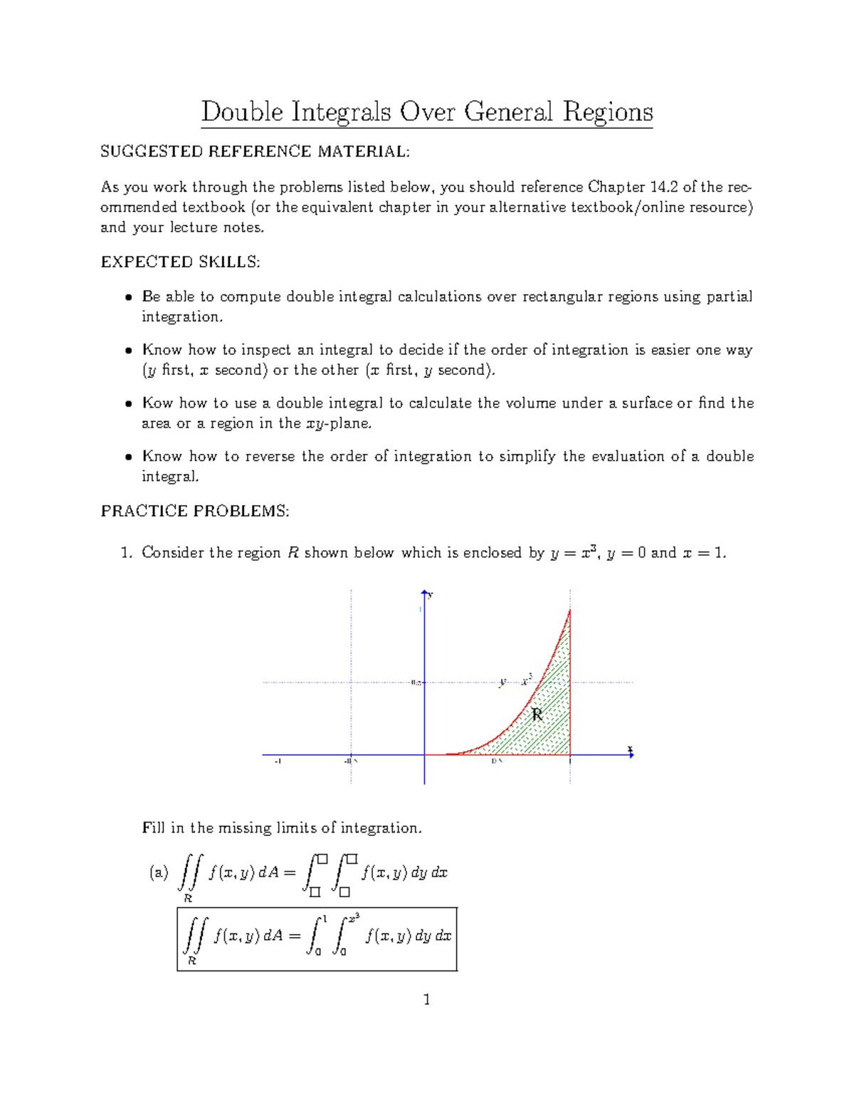 Homework 14 - Double Integrals Over General Regions SUGGESTED REFERENCE ...